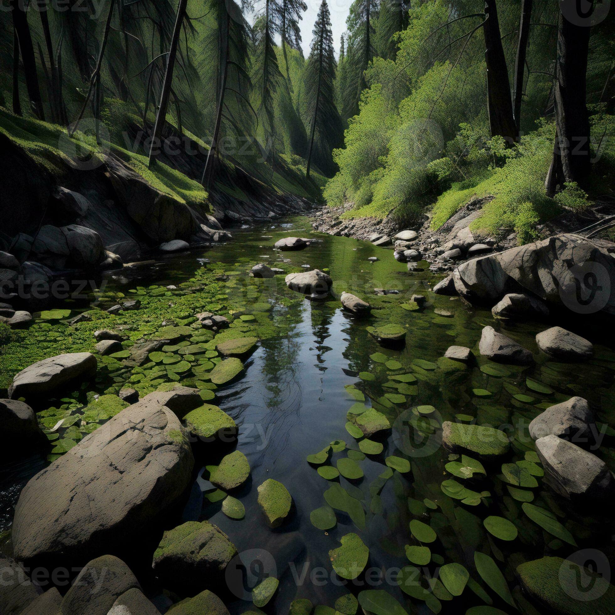 AI generated Beautiful scenery of a mountain river flowing through a ...