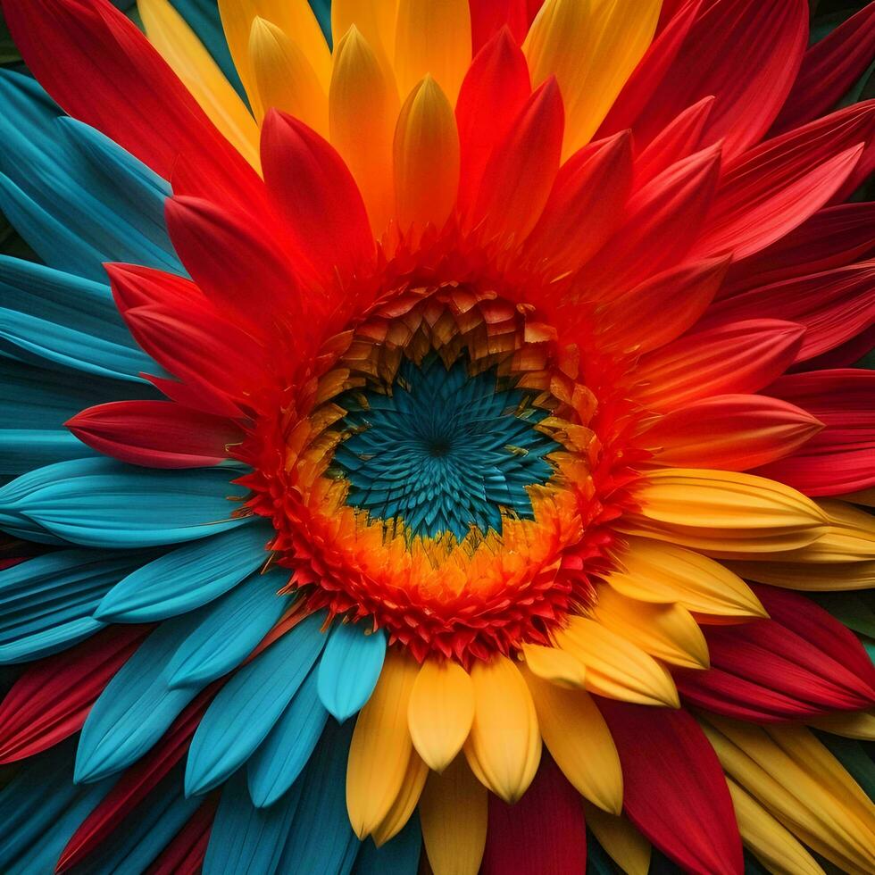 AI generated Colorful daisy flower petals on black background. Close up ...