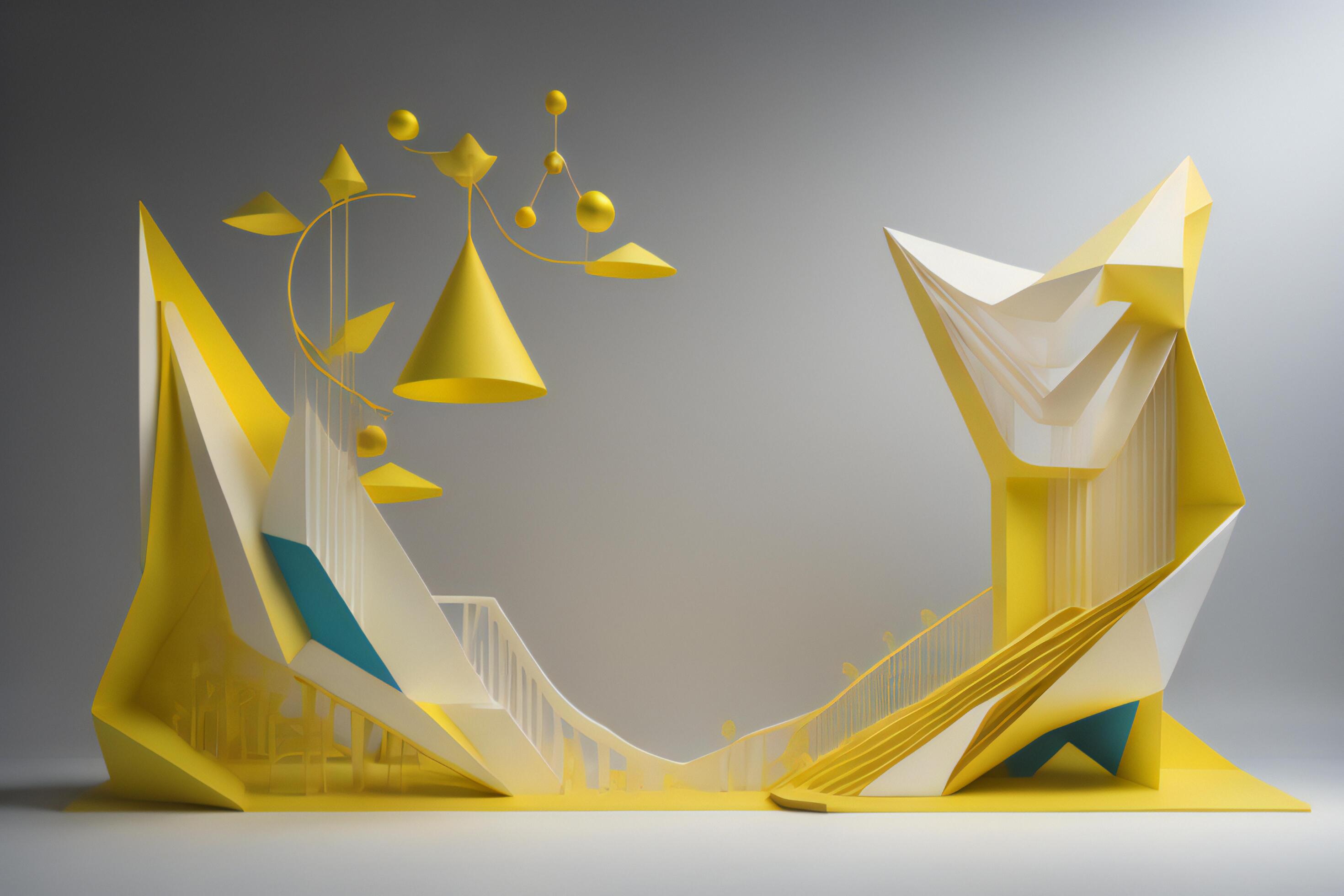 AI generated abstract geometric shapes in white and yellow colors ...