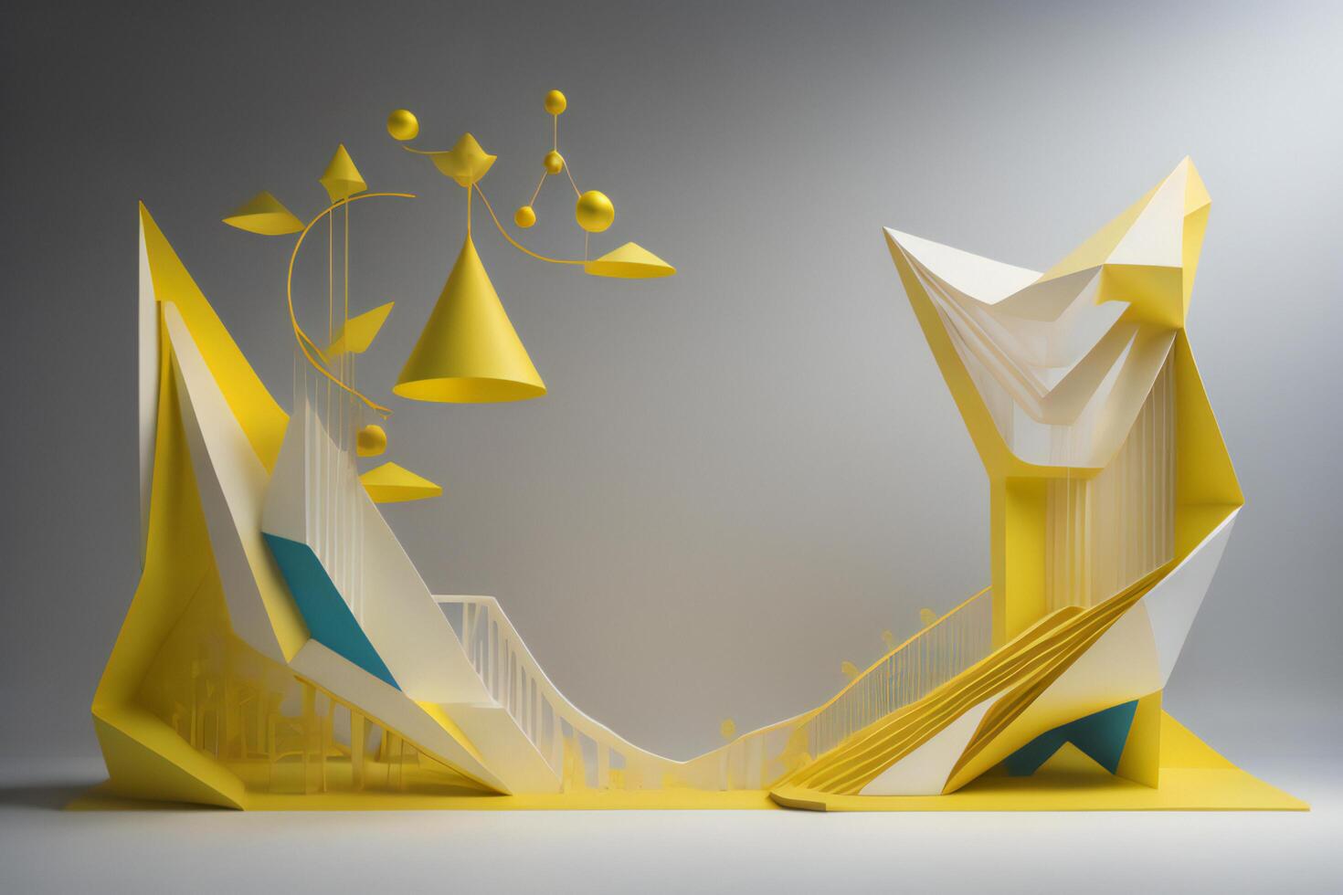 AI generated abstract geometric shapes in white and yellow colors ...