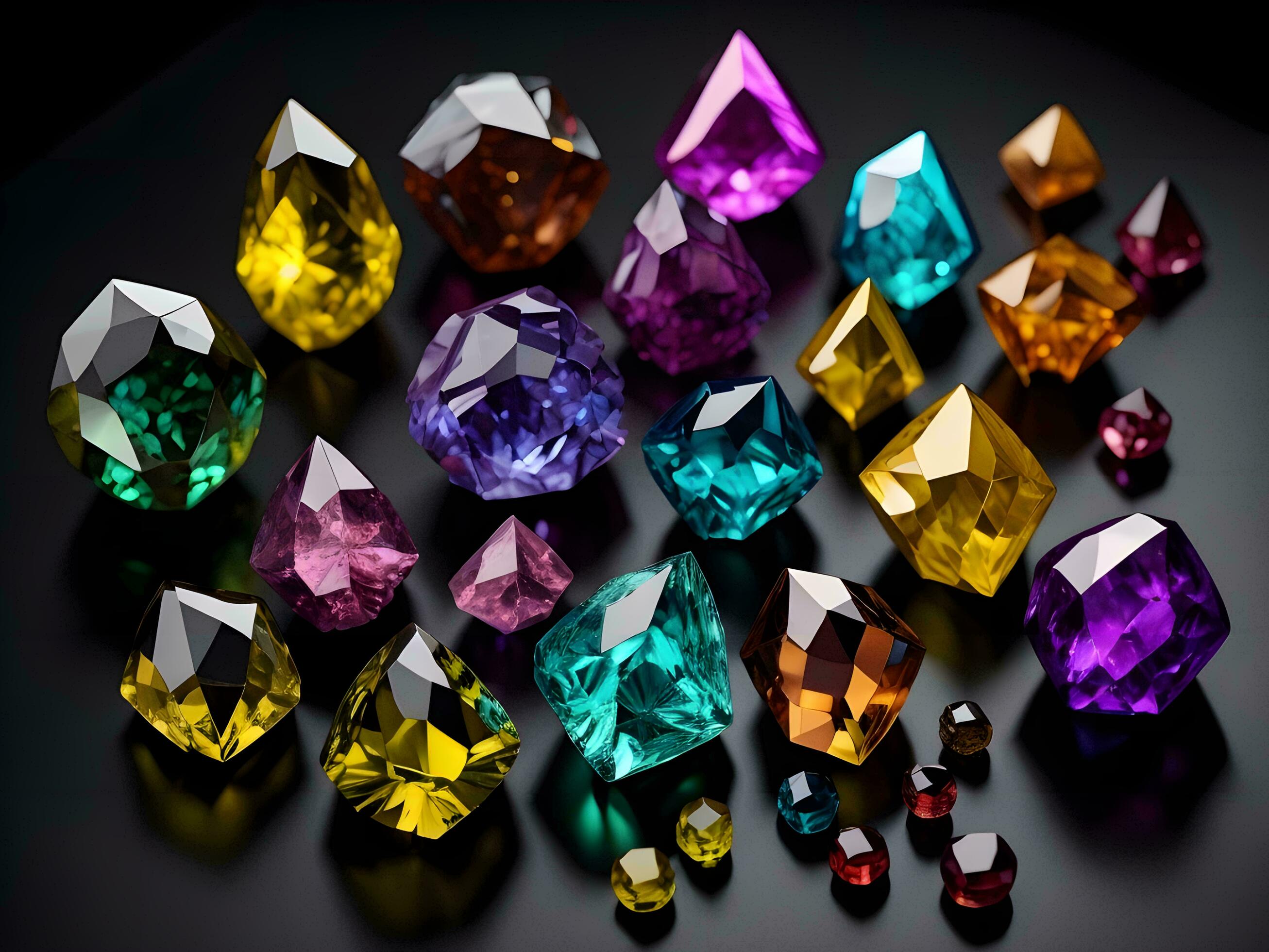 AI generated Group of multicolored gems on black background. generative ...