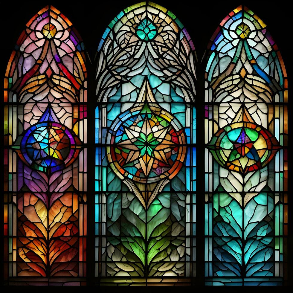 Ai Generated Stained Glass Window In The Church Colorful Stained Glass
