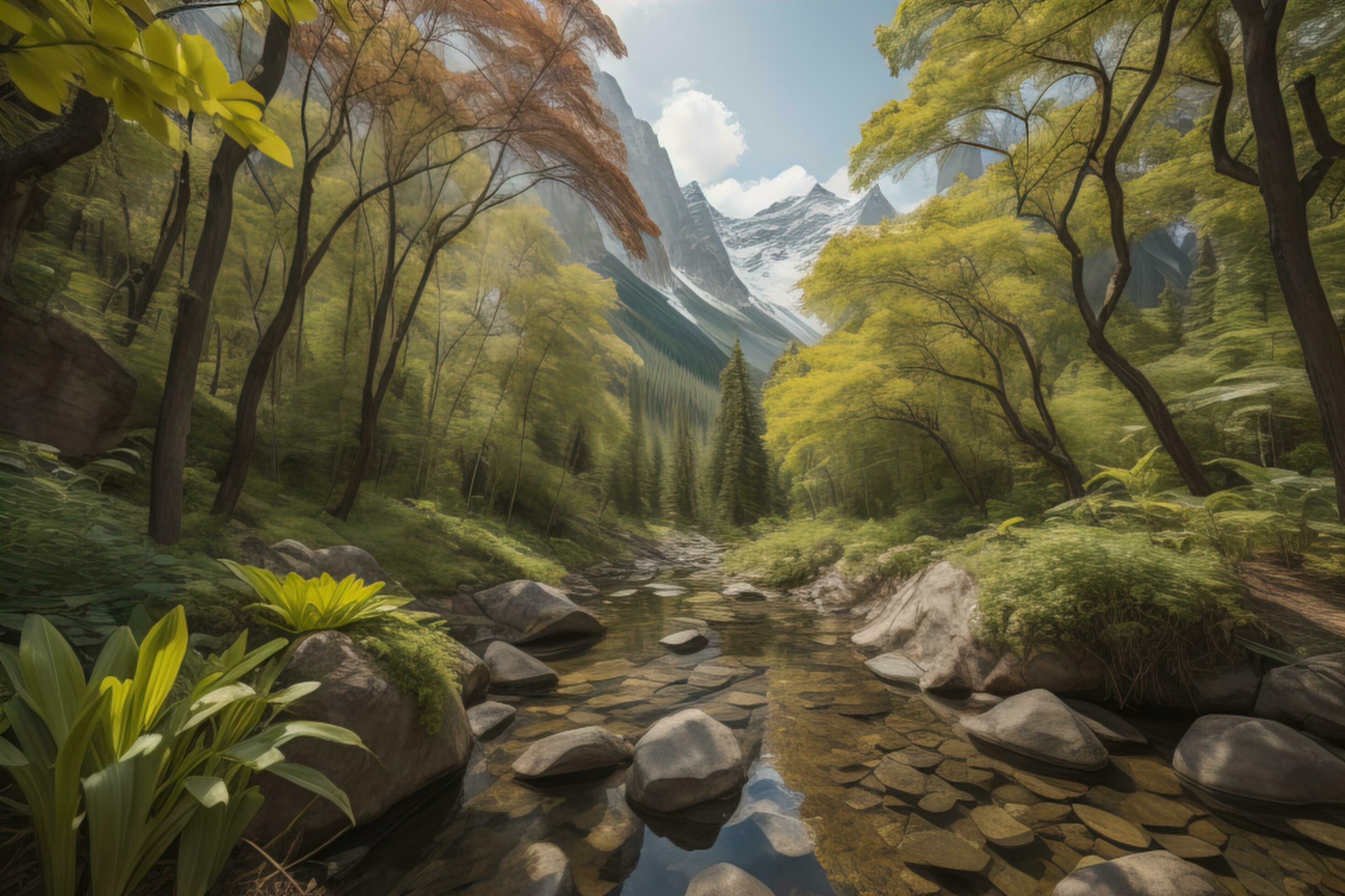 AI generated Mountain landscape with a river in the forest. generative ...