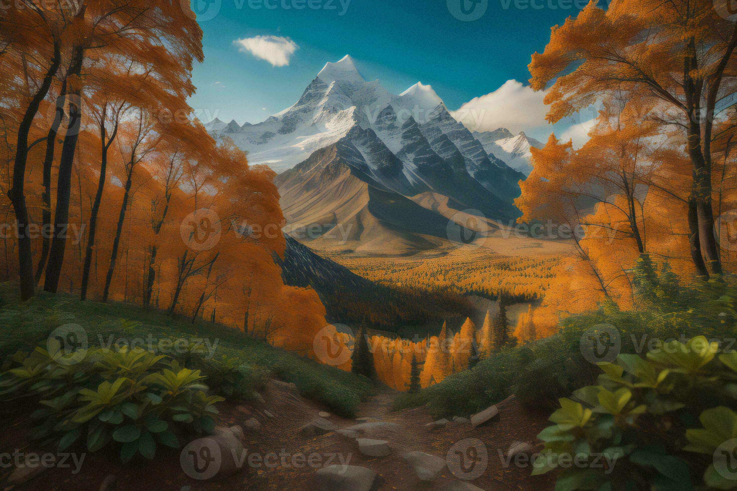 AI generated Mountain landscape with autumn forest and lake. generative ...