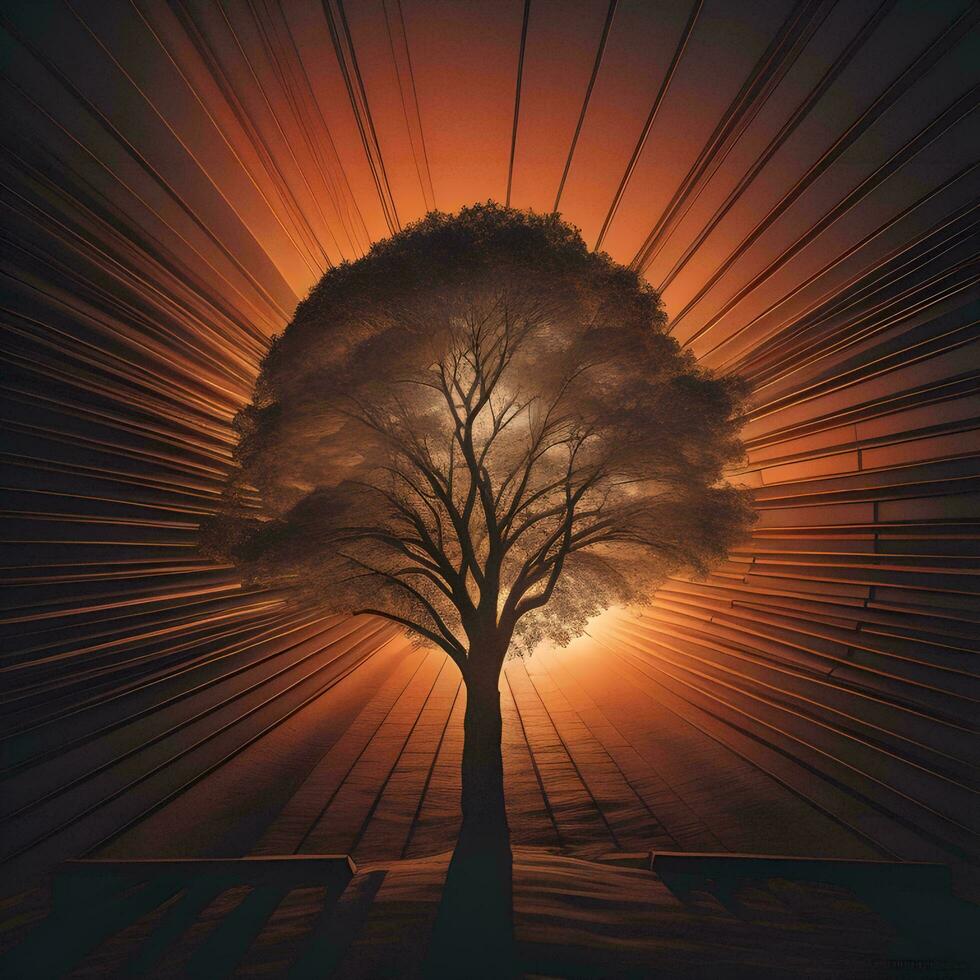 AI generated Tree in the rays of the setting sun. generative ai ...