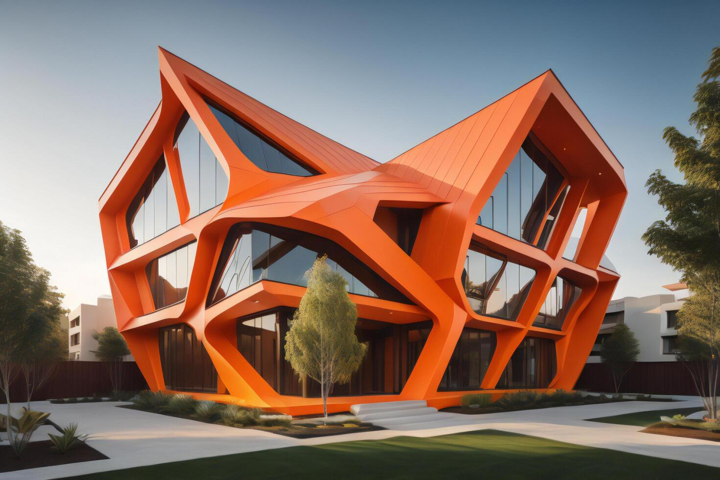 AI generated modern building with orange roof. Architectural concept ...