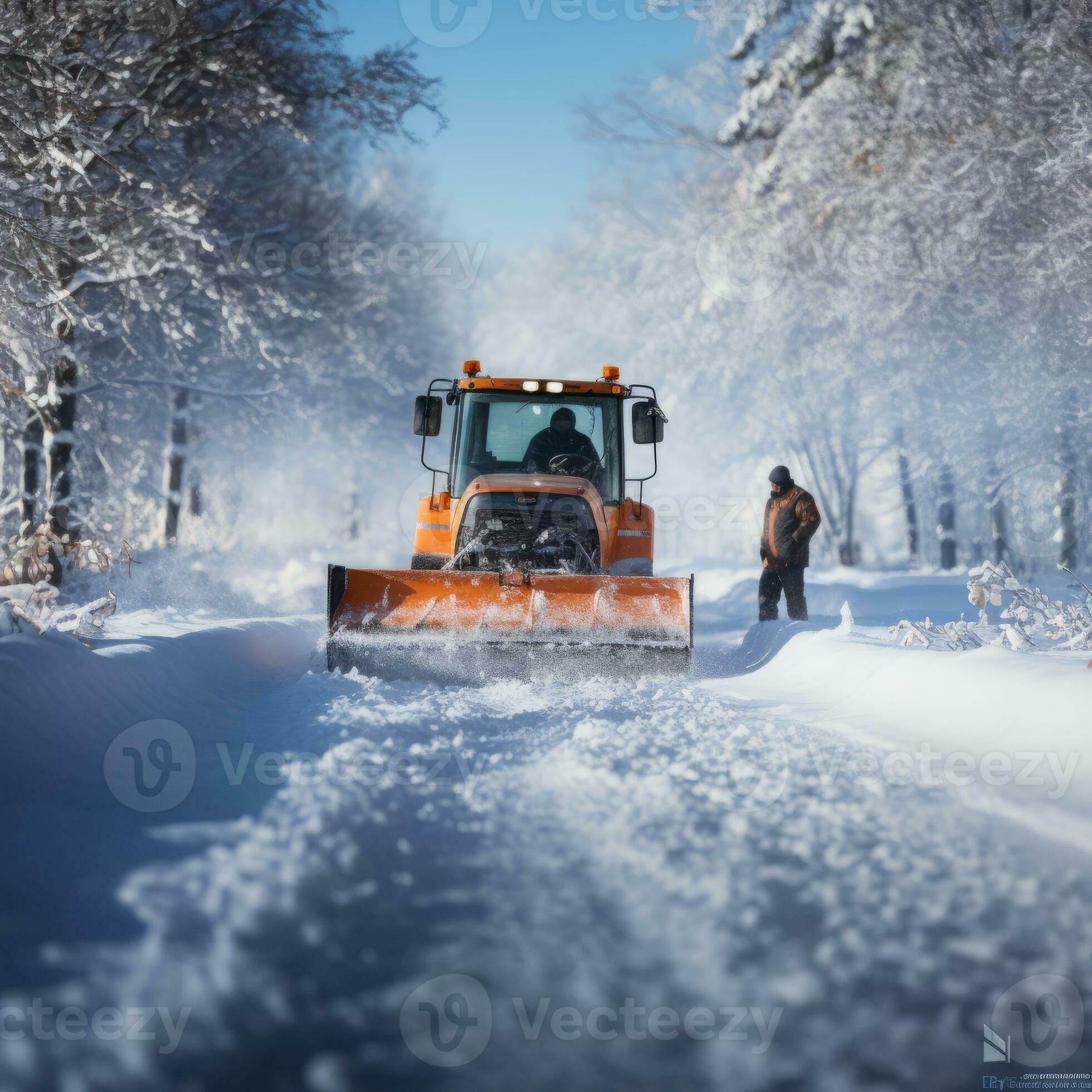 AI generated Snow Plow Clearing Snow on a Winter Road Created With ...