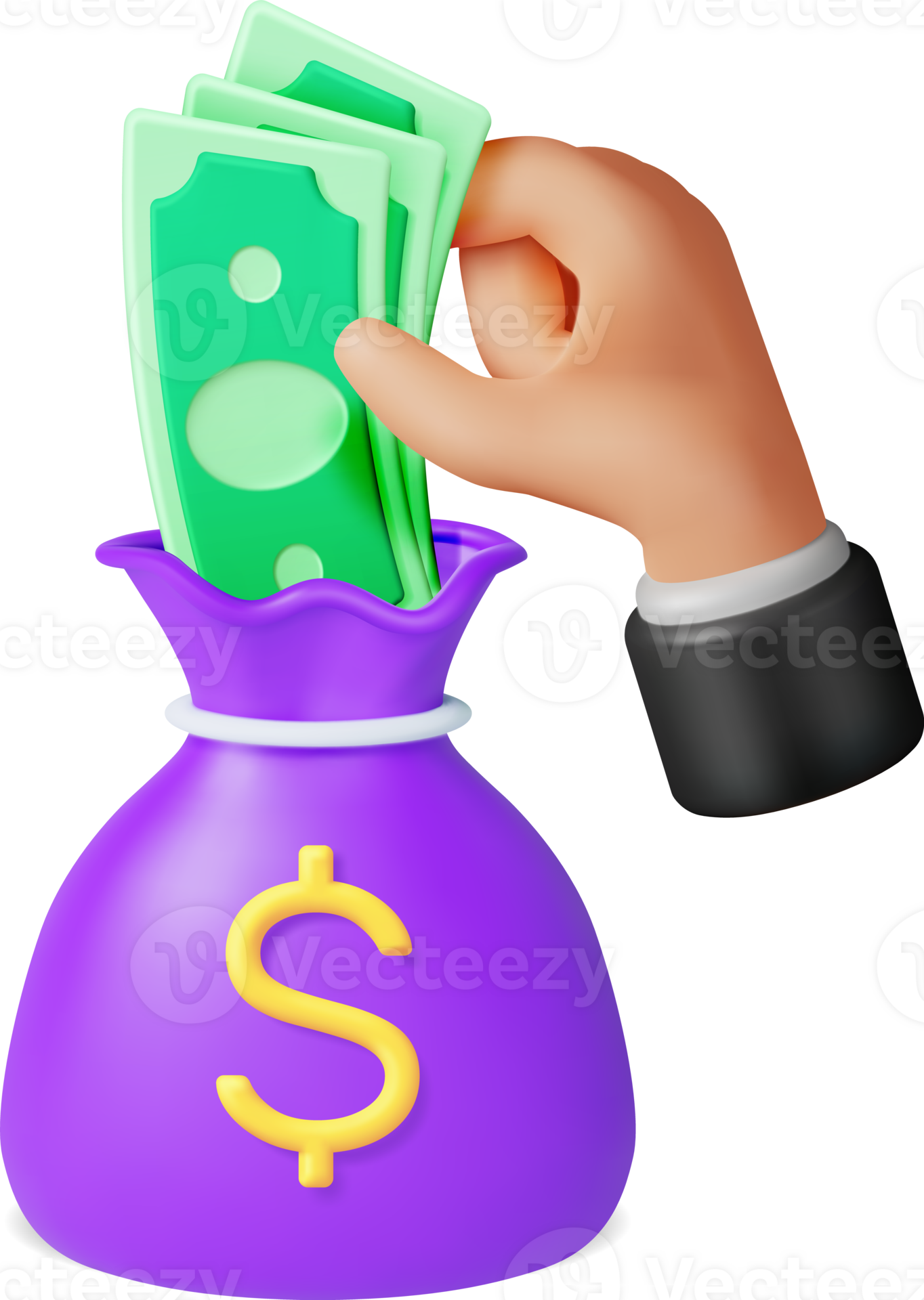 3D Money Cloth Bag with Rope and Dollar 35711363 PNG