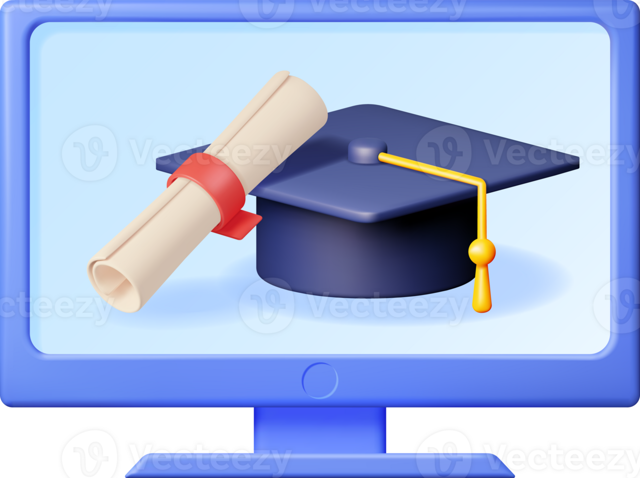 3d Computer With Graduation Cap And Diploma 35711769 Png