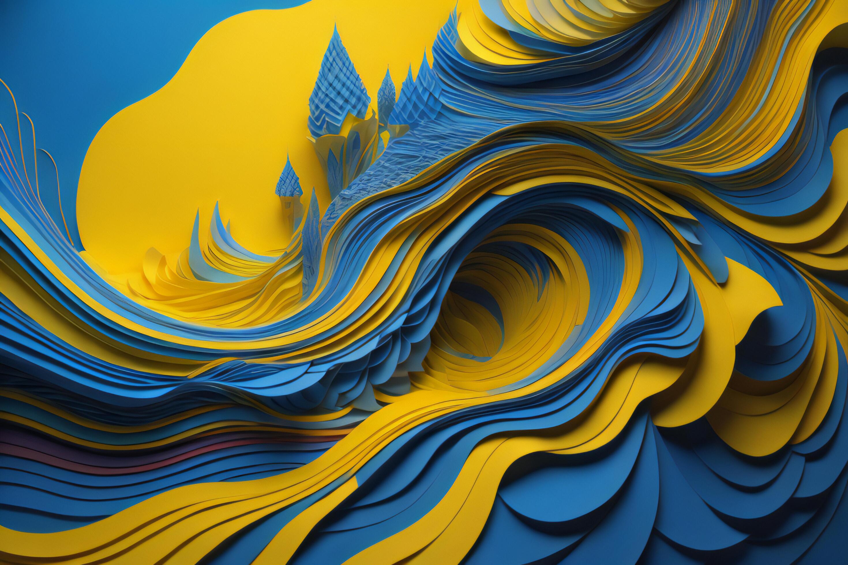 AI generated Abstract wavy background with blue and yellow colors ...