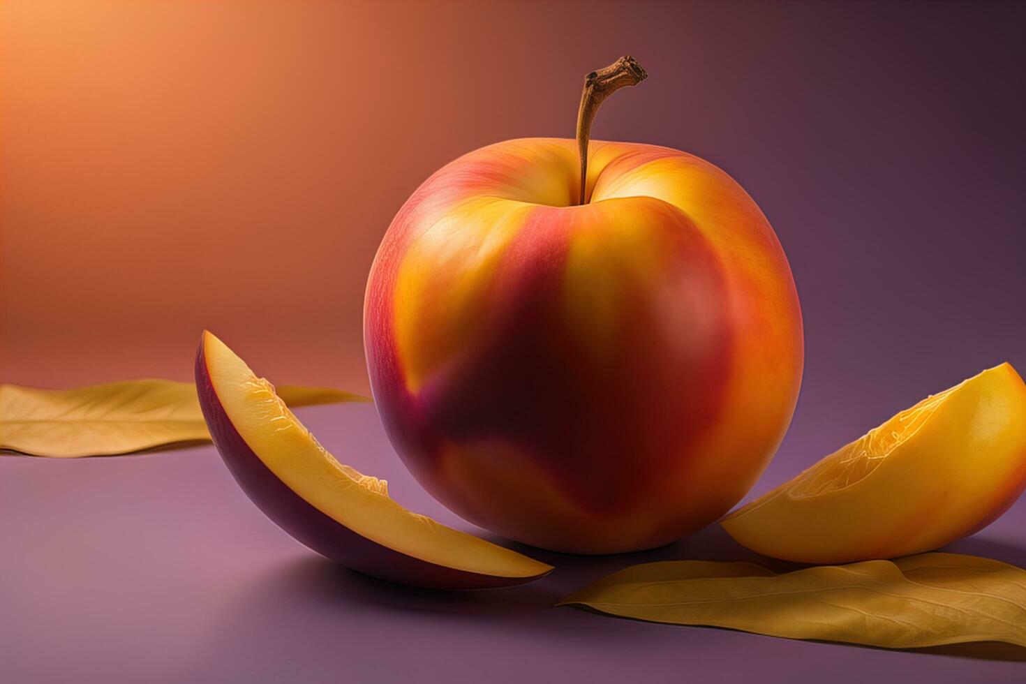 AI generated Ripe apple and melon on a purple background, close up ...