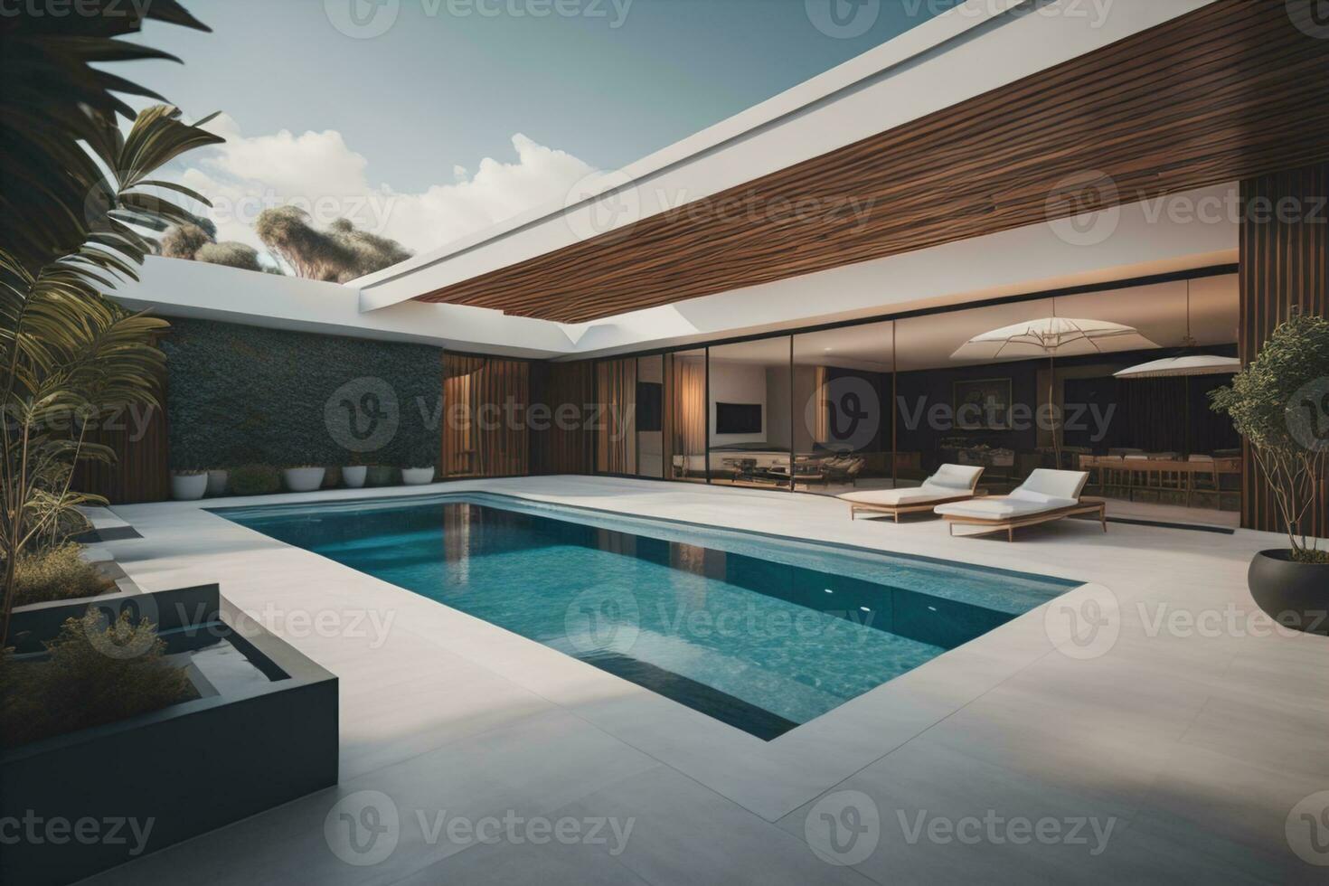 AI generated Swimming pool in a modern villa, ai generative 35713045 ...