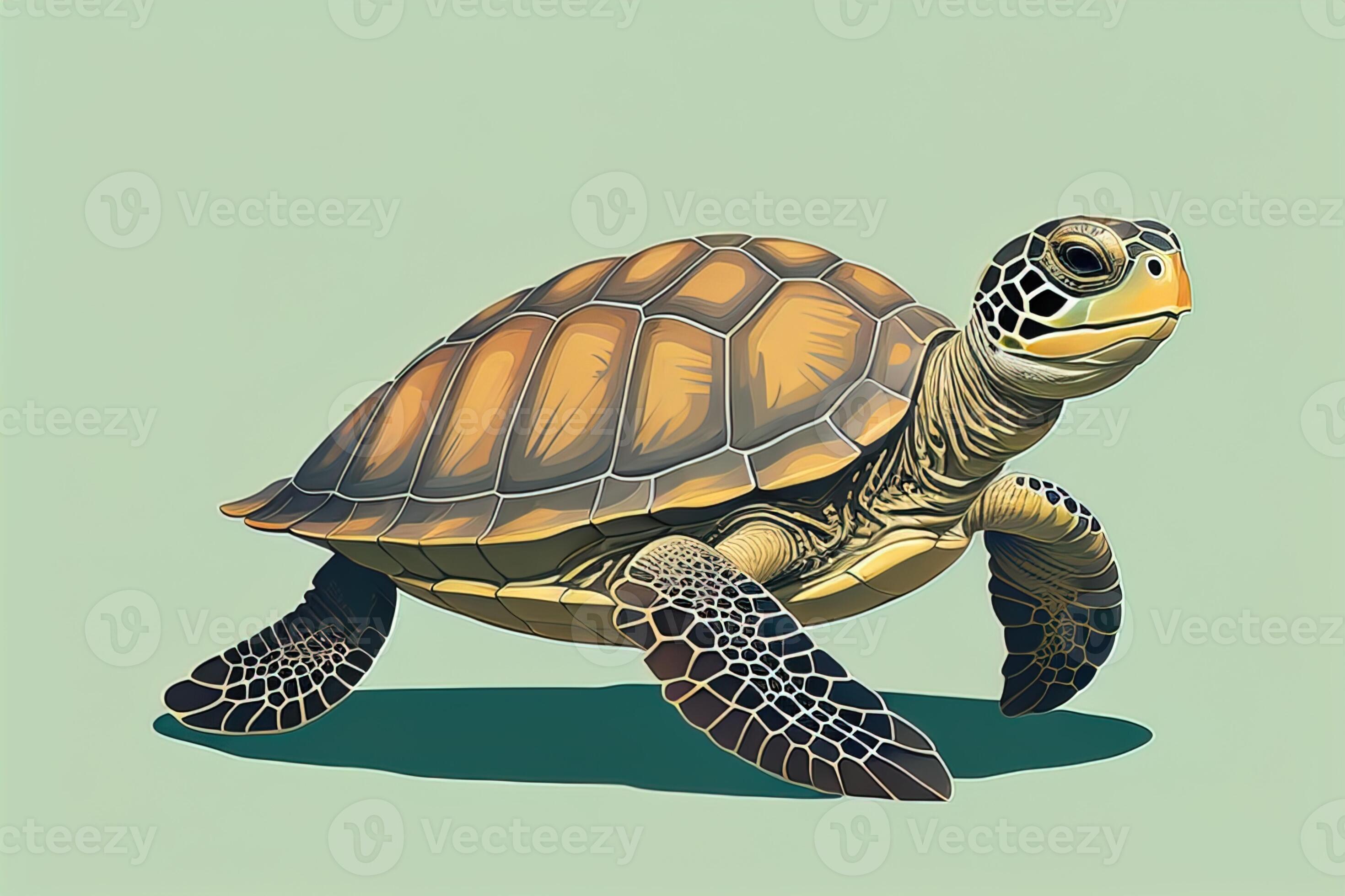 AI generated illustration of a turtle on a green background in cartoon ...