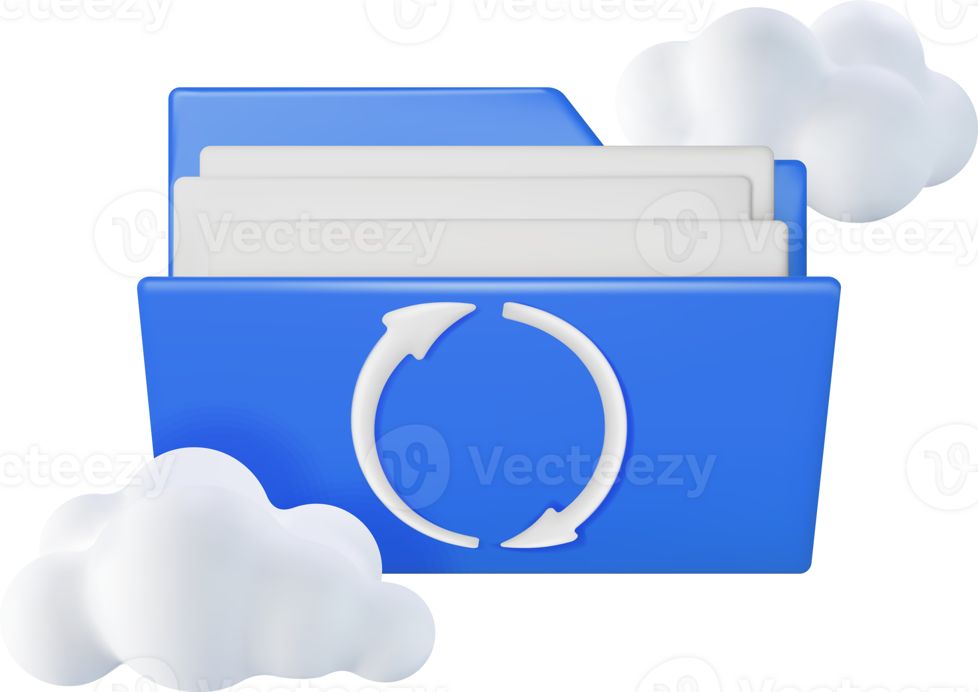 3D Blue Folder in Clouds with File Sync Icon 35714554 PNG