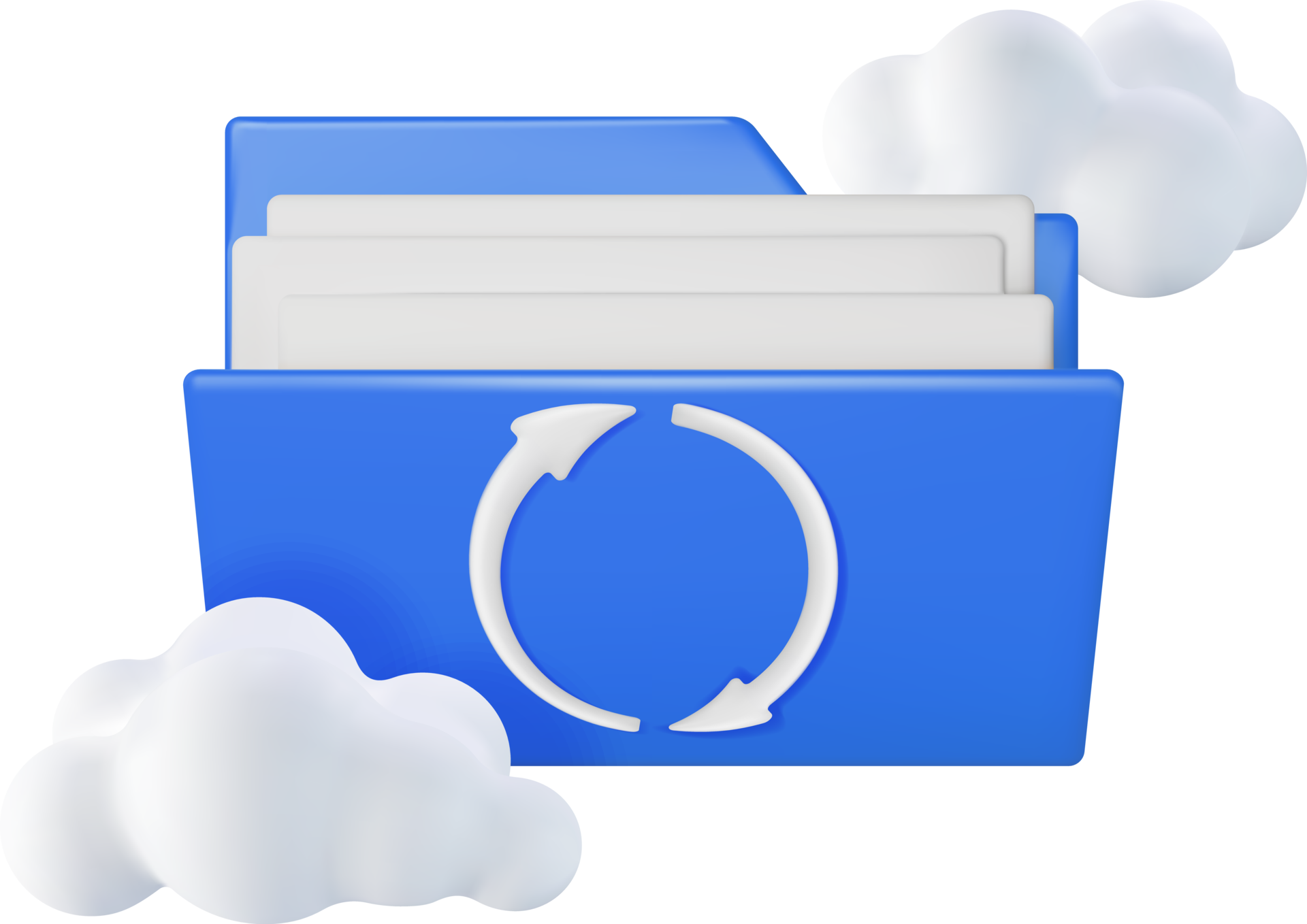 3d Blue Folder In Clouds With File Sync Icon 35714554 Png