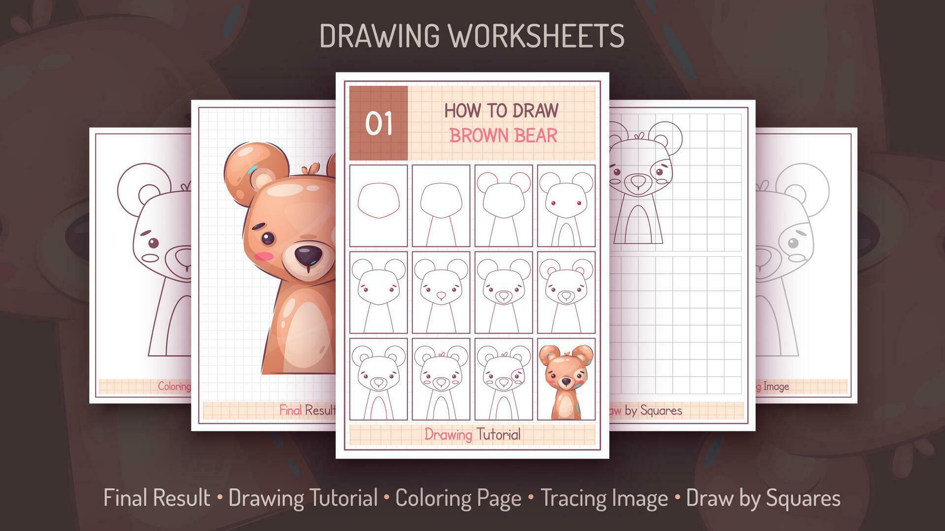 How to Draw a Brown Bear. Step by Step Drawing Tutorial. Draw Guide ...