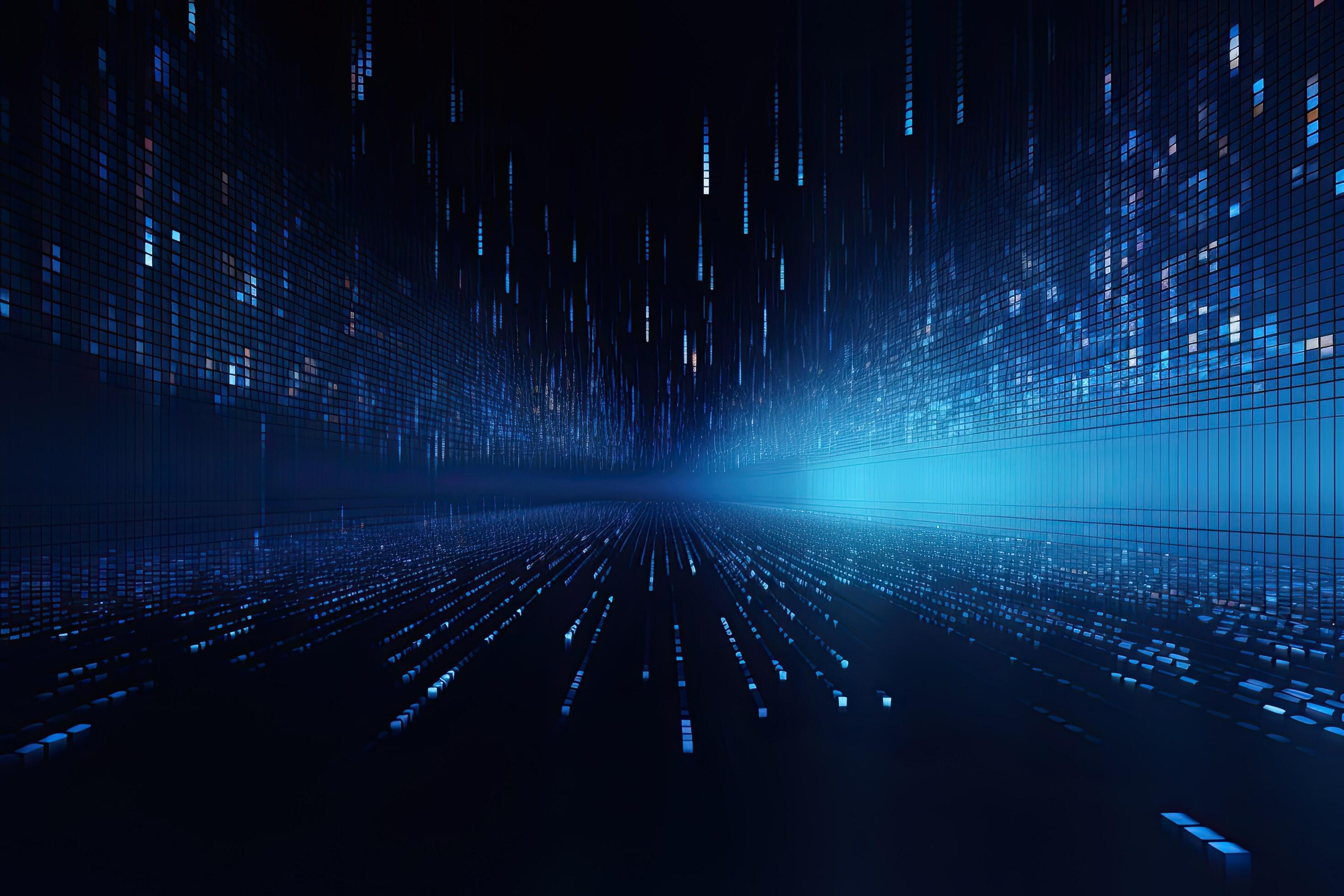 AI generated 3D rendering of abstract digital landscape with wave particles and bokeh lights ...