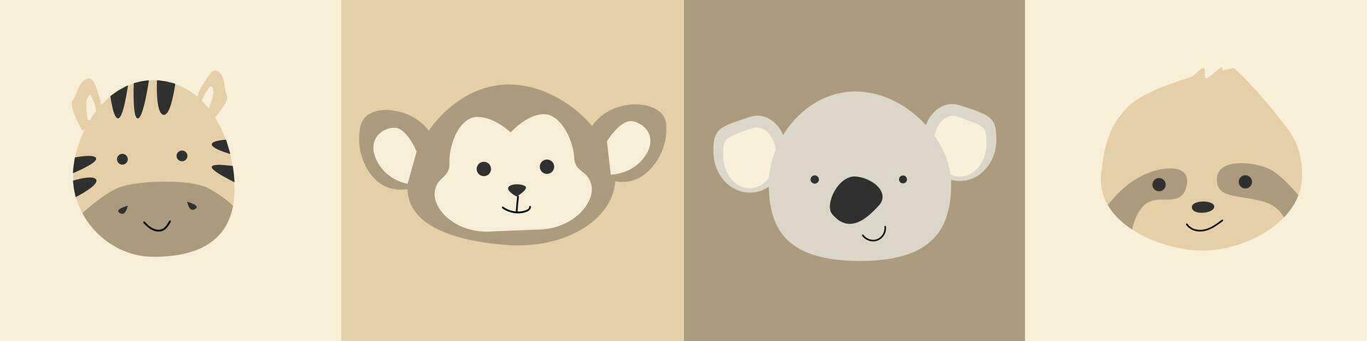 Cute baby safari animal faces vector illustration. The set includes ...