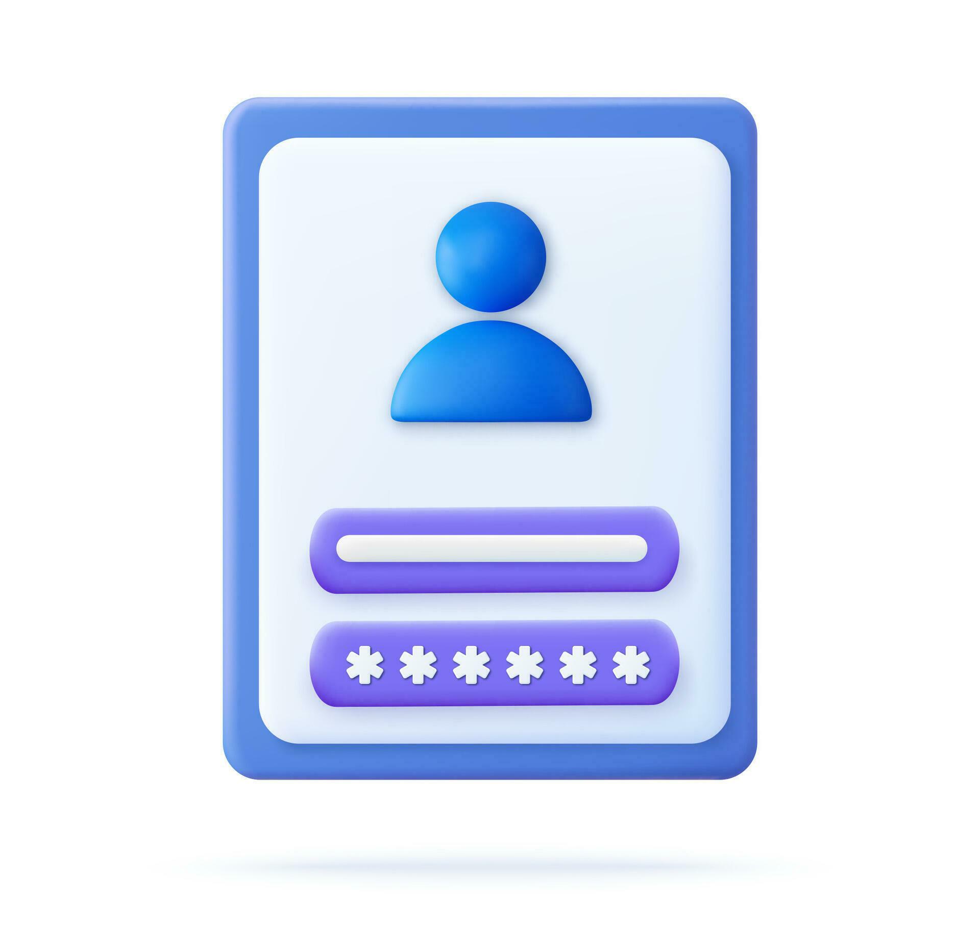 3d Account login and password form. User authorization, login ...