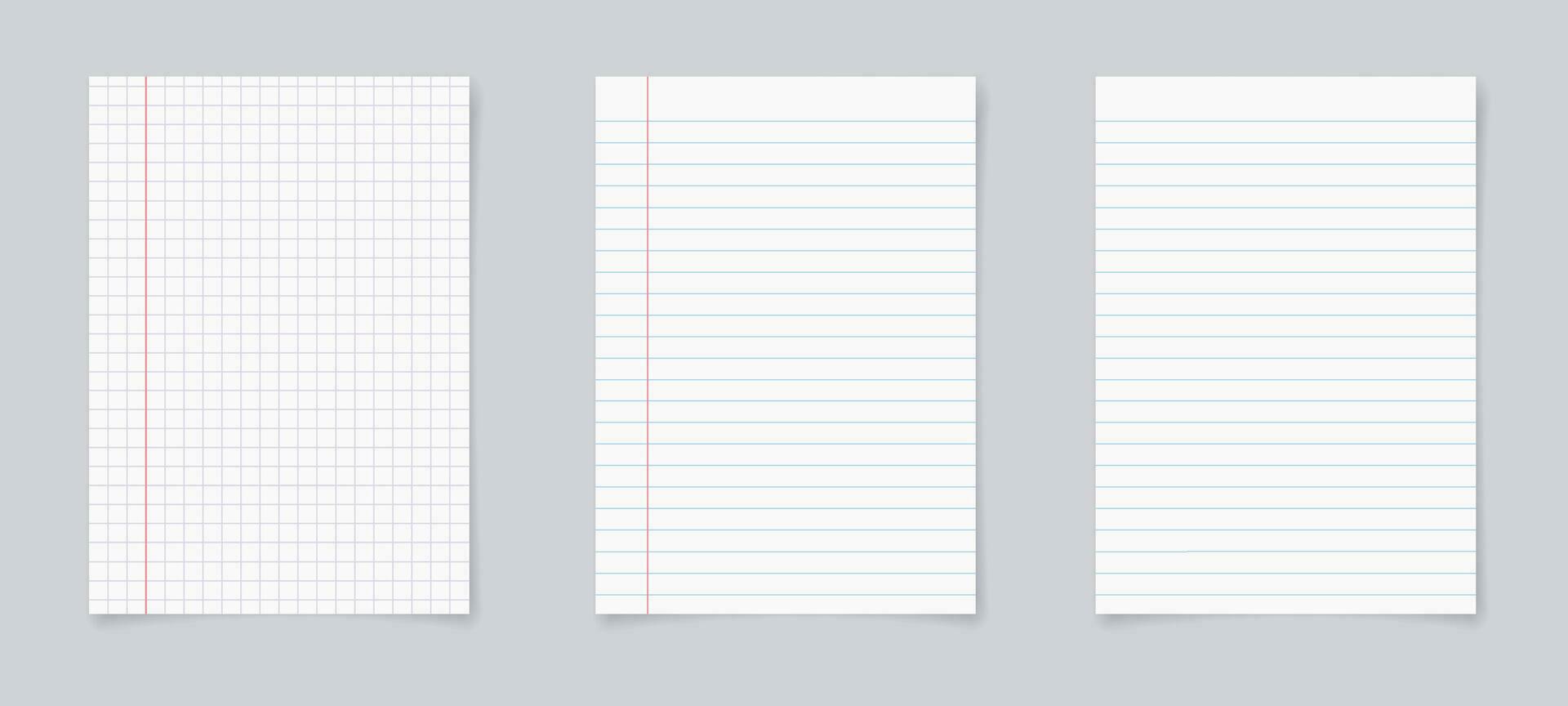 Set of realistic blank sheets of square and lined paper. notepad notebook mockups. School ...