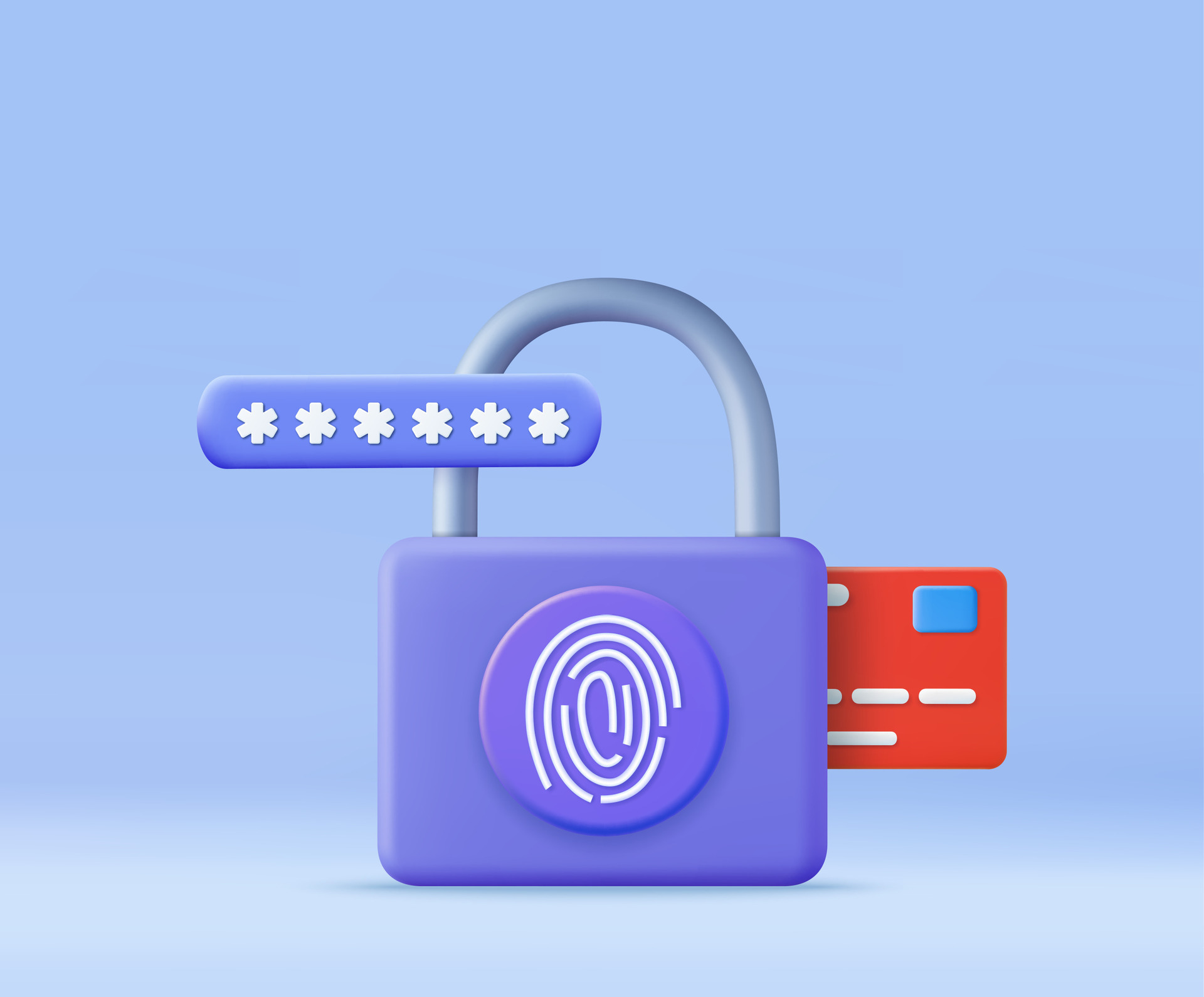 3d biometric fingerprint password with padlock icon. Touch ID. Credit card, secure transaction ...