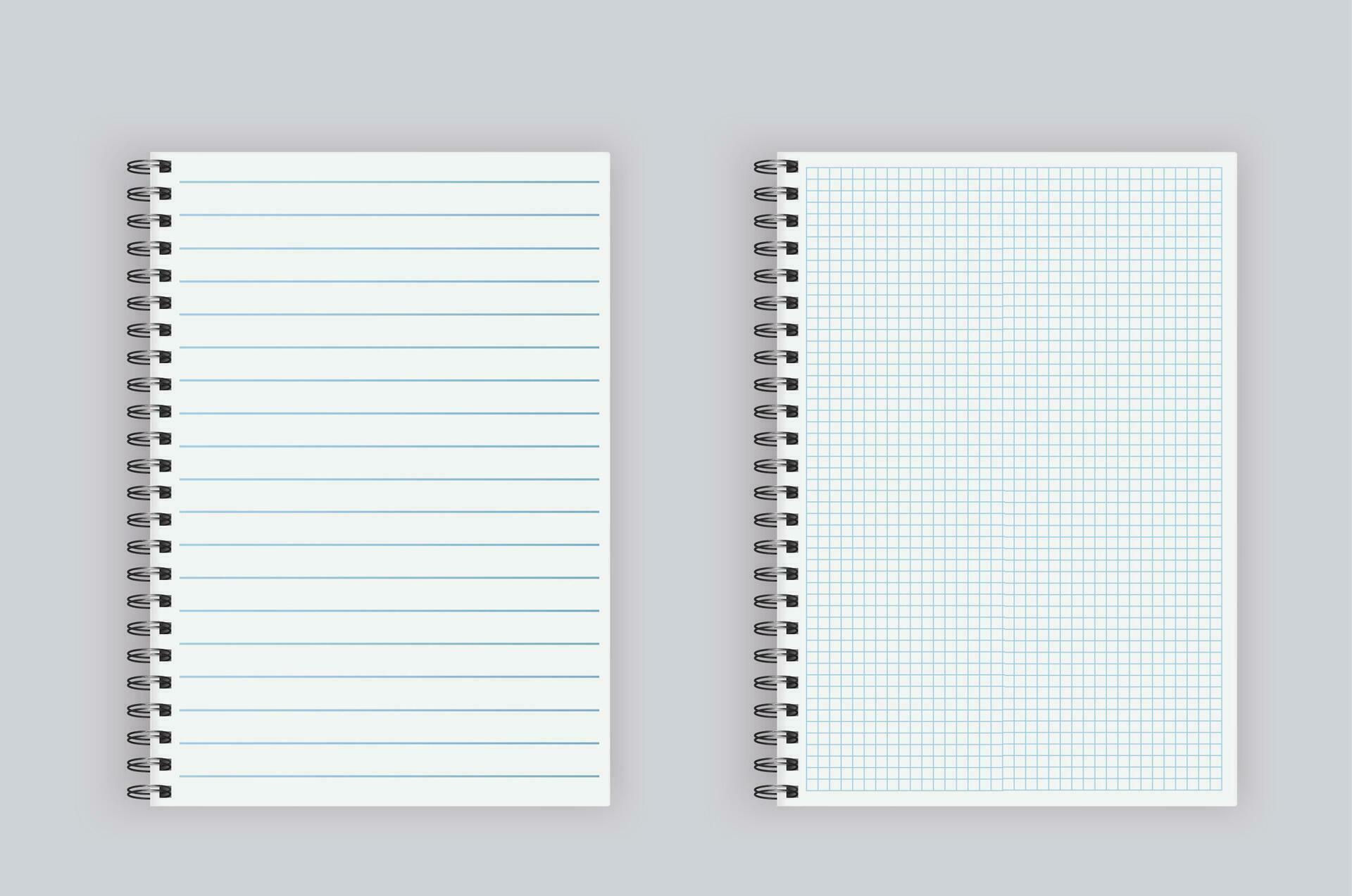 Realistic opened notebook mockups. set of blank spiral notepad notebook ...