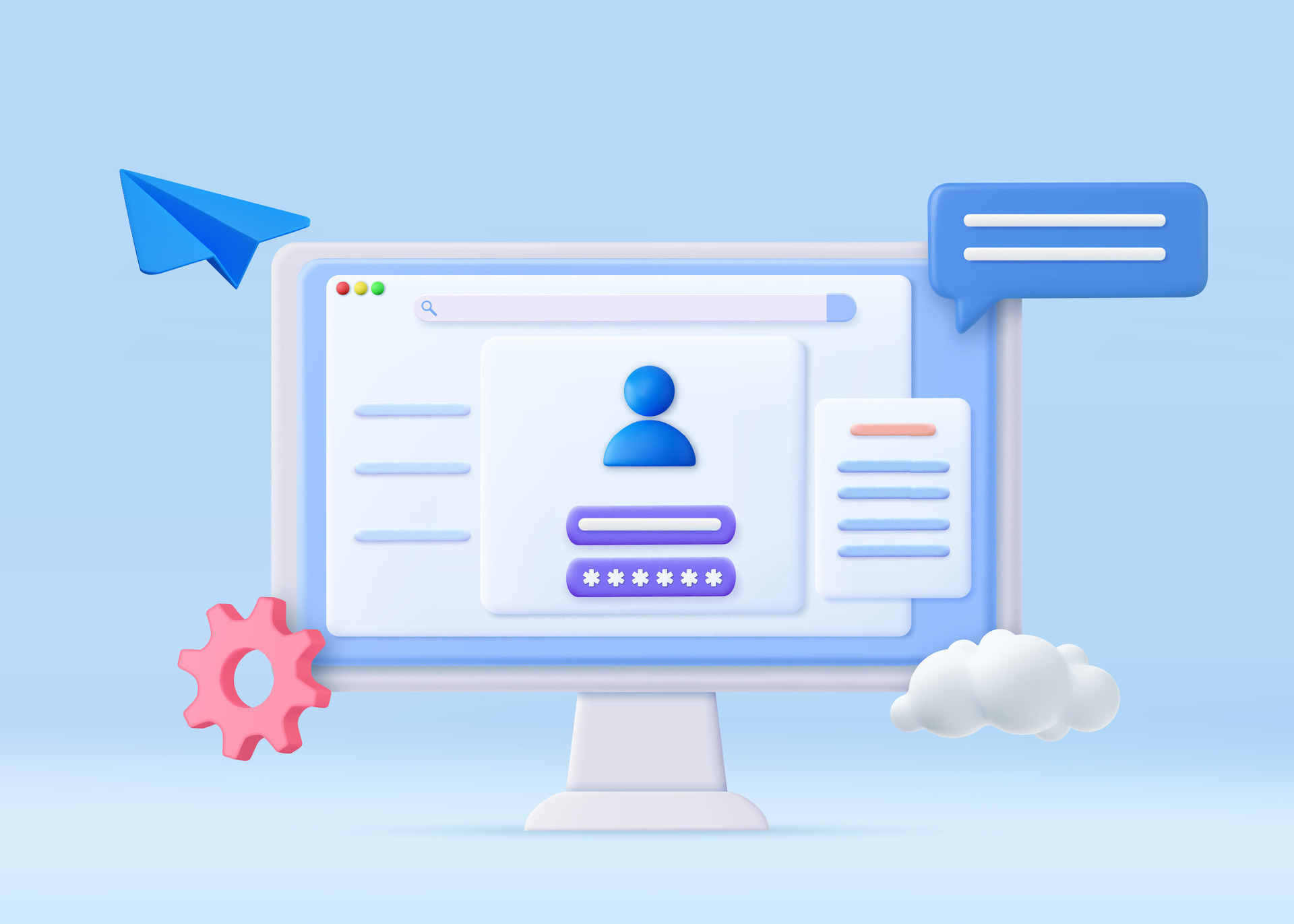3d Computer And Account Login And Password Form Page On Screen Sign In