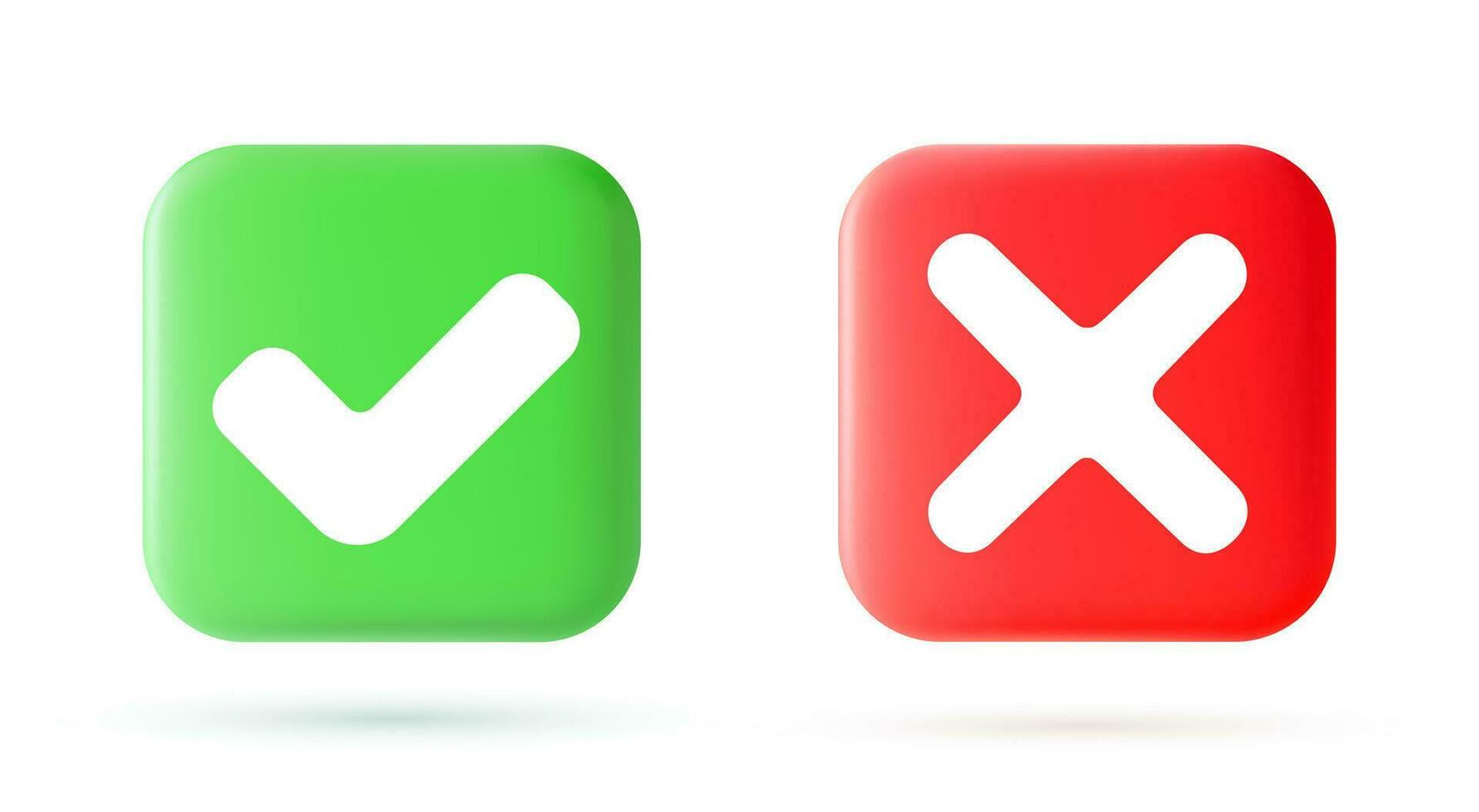 Green tick check mark and cross mark symbols icon element in square, Simple ok yes no graphic ...