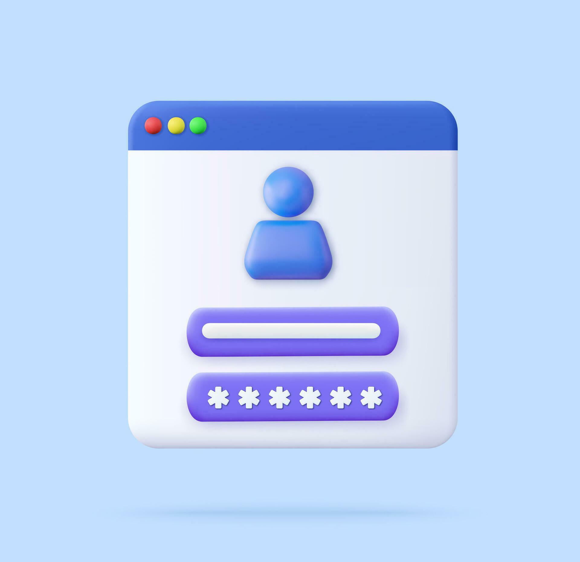 3d User Login Form Page Sign In To Account Concept User Name Password Fields Cartoon Style