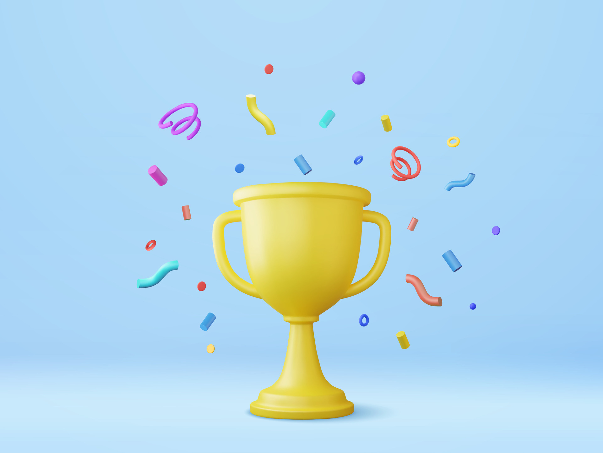 3d prize winner icon with golden cup, winners stars with objects ...