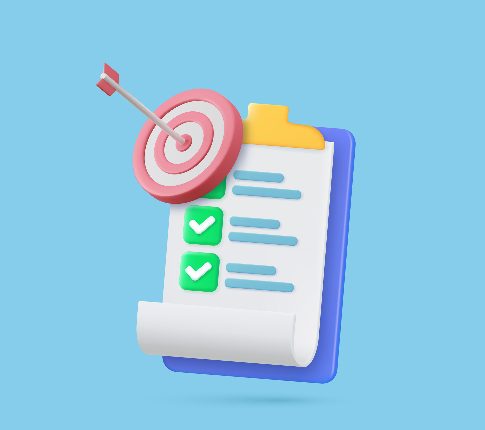 3d Clipboard, checklist symbol. Assignment target icon. Project task ...