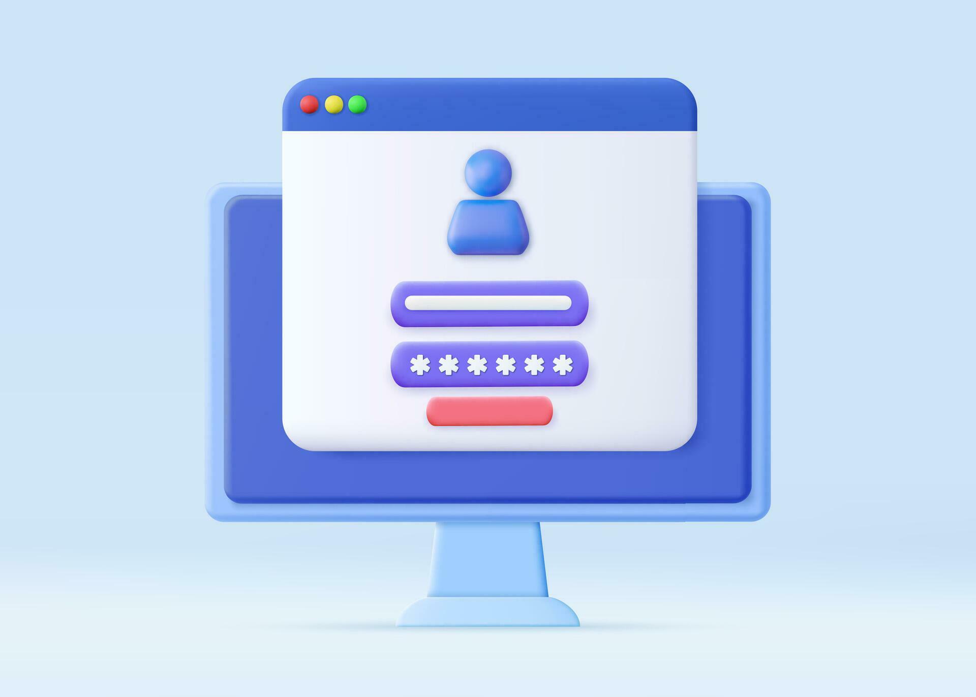 3d Computer And Account Login And Password Form Page On Screen Sign In
