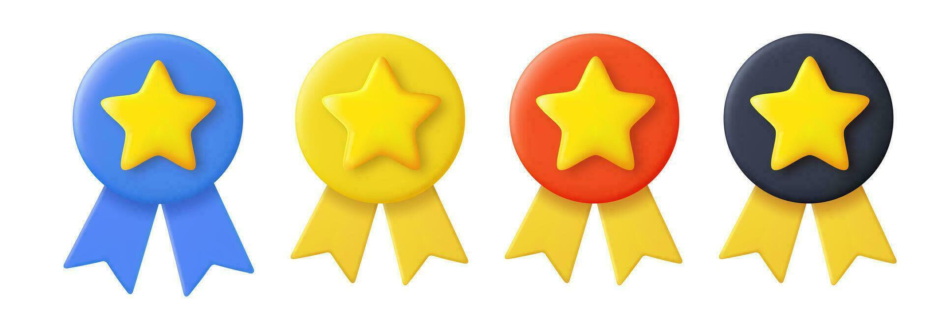 3d ganador medalla con estrella y cinta. dibujos animados mínimo estilo ...