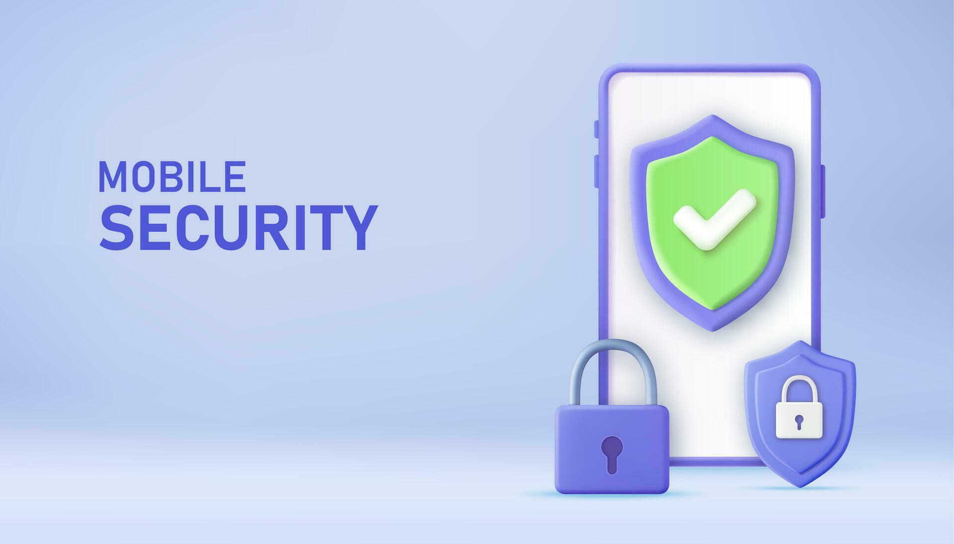 3d Mobile phone protection system. Smartphone security concept. concept ...