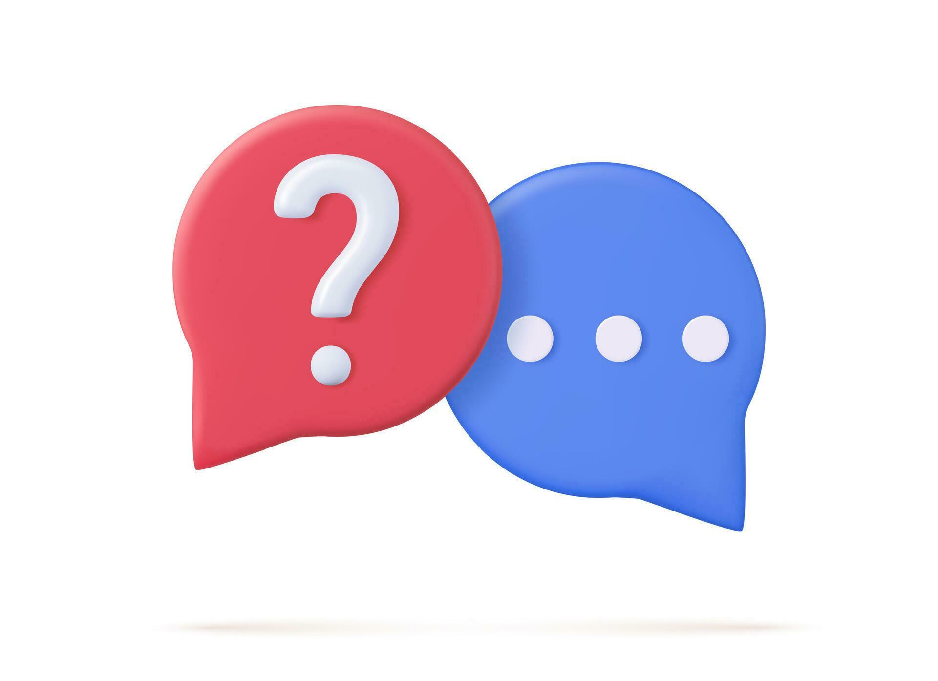 3d rendering faq icon, question mark with bubble chat. 3d rendering. Vector illustration ...