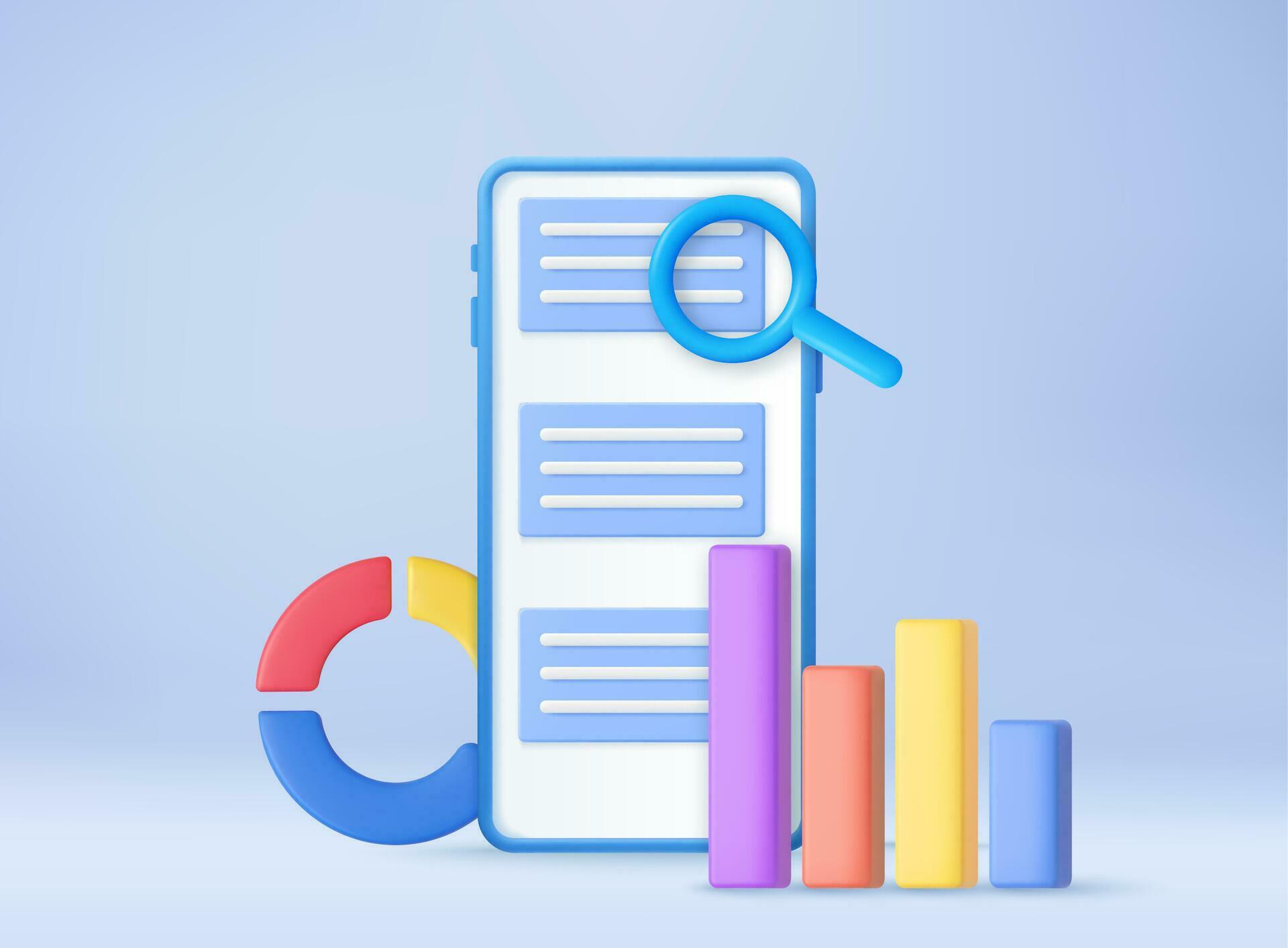 3D SEO Optimization, stock trading, data analysis, web analytics, and SEO marketing concept. 3d ...