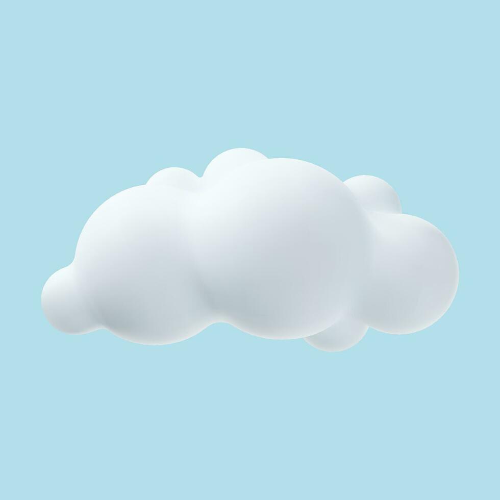 3d realistic simple clouds isolated on blue background. Render soft round cartoon fluffy clouds ...
