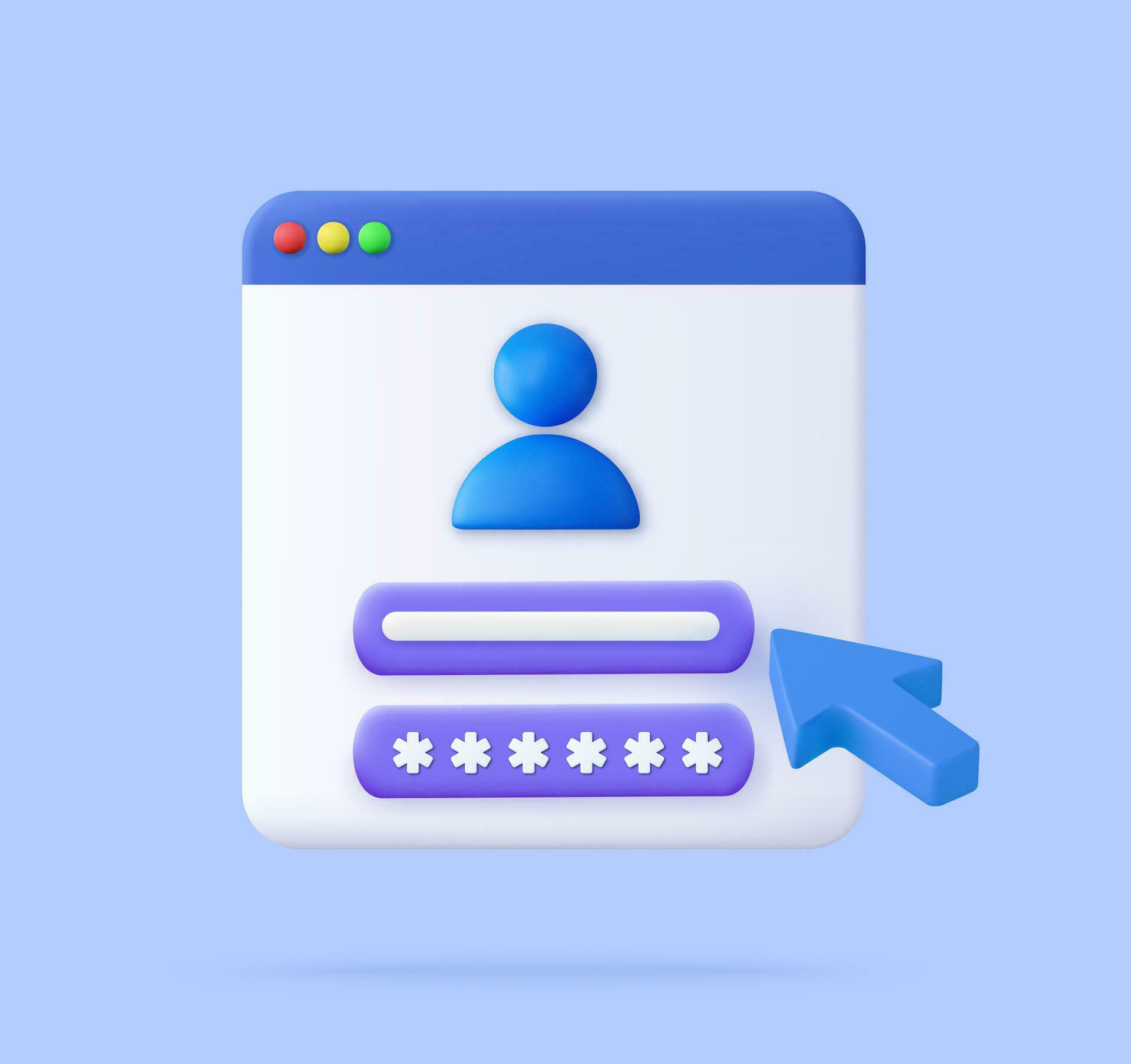 3d User Login Form Page Sign In To Account Concept User Name Password Fields Cartoon Style