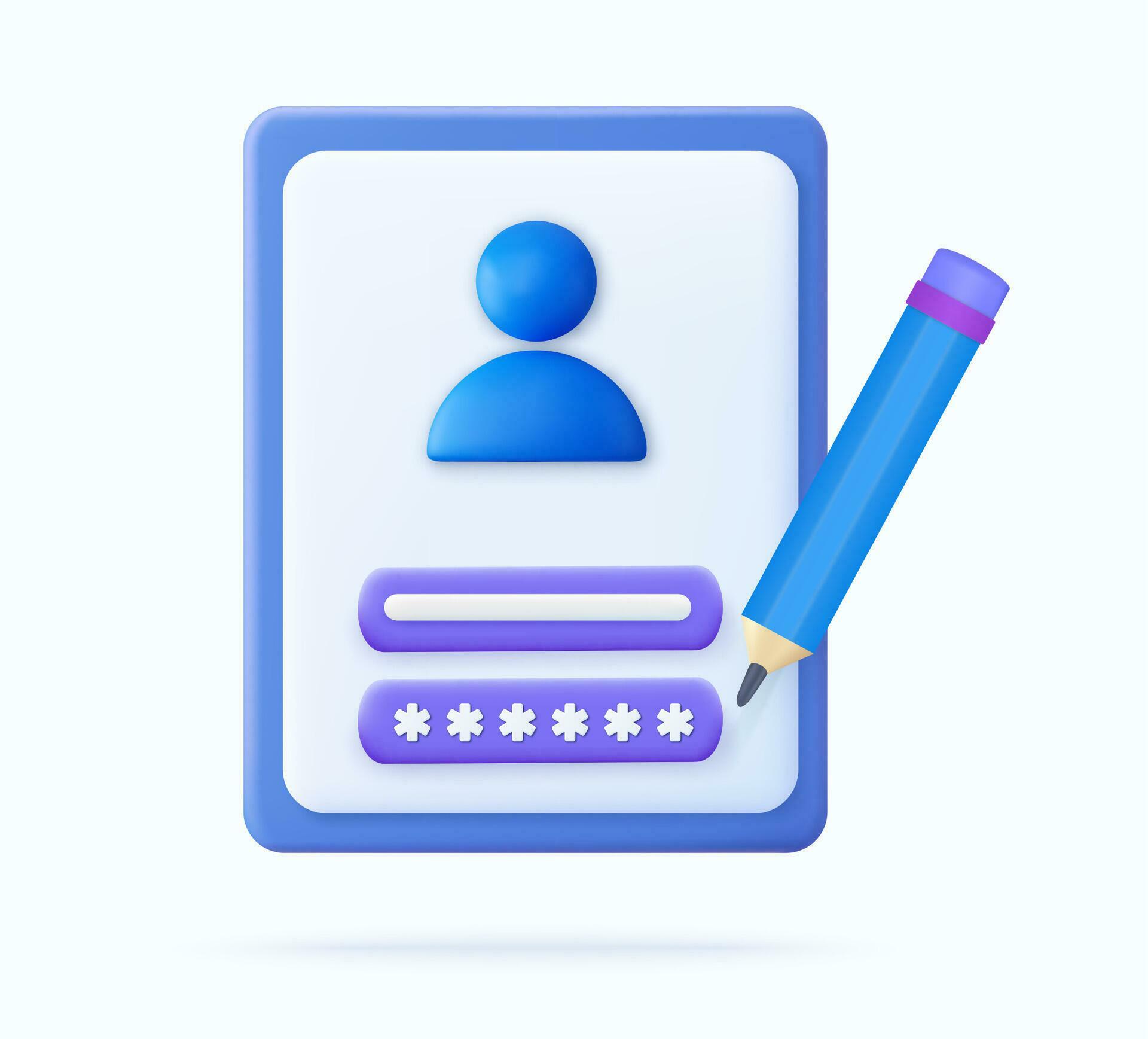 3d Account login and password form. User authorization, login ...