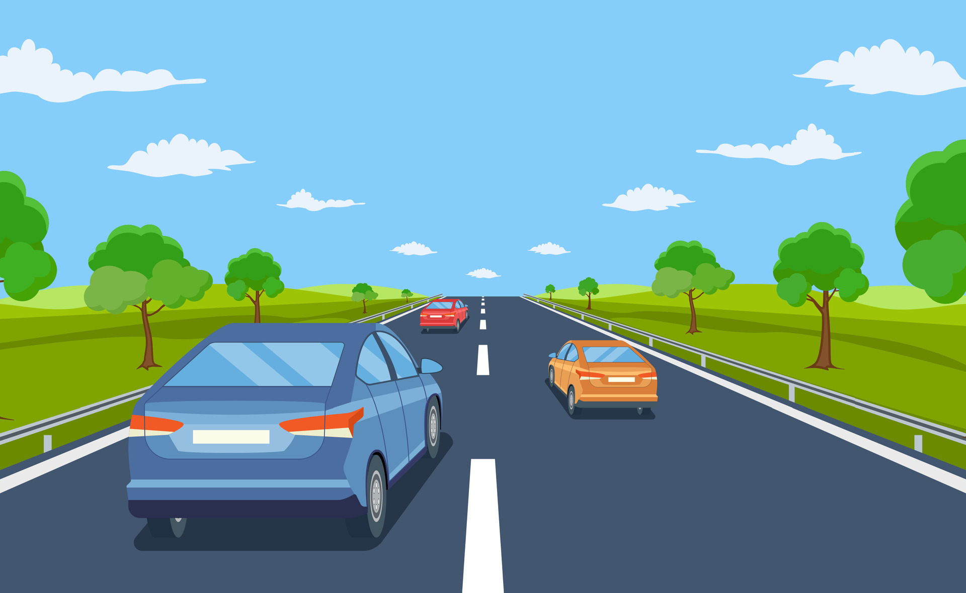 highway drive with beautiful landscape. Travel road car view. Road with ...