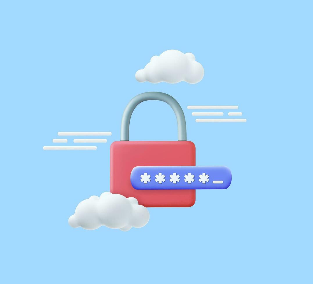 3d lock and password field. Password protected secure login concept. 3d rendering. Vector ...