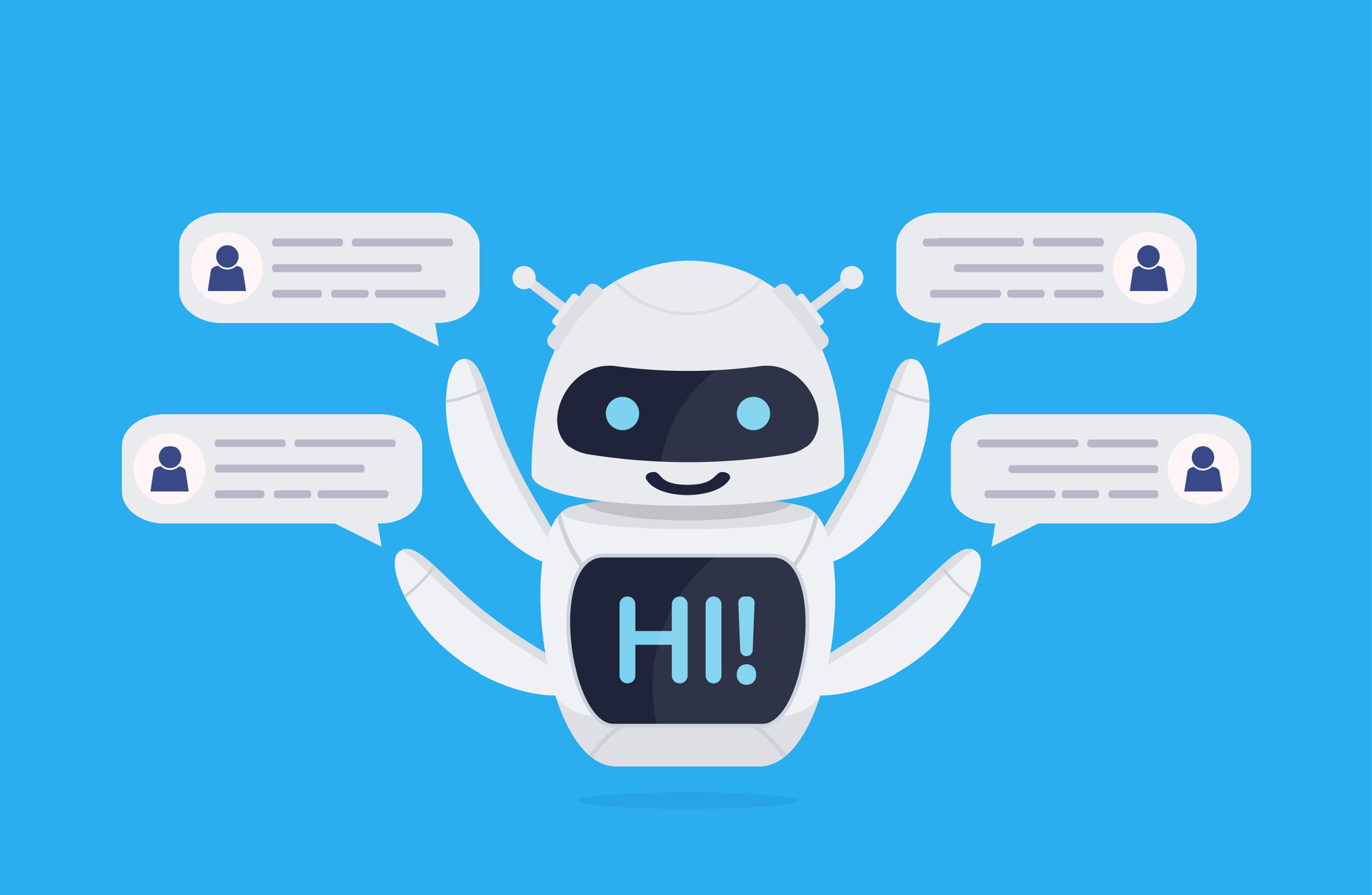 Chatbot Robot Concepto Linda Larva Del Moscardón Decir Los Usuarios Hola Chatbot Saluda En