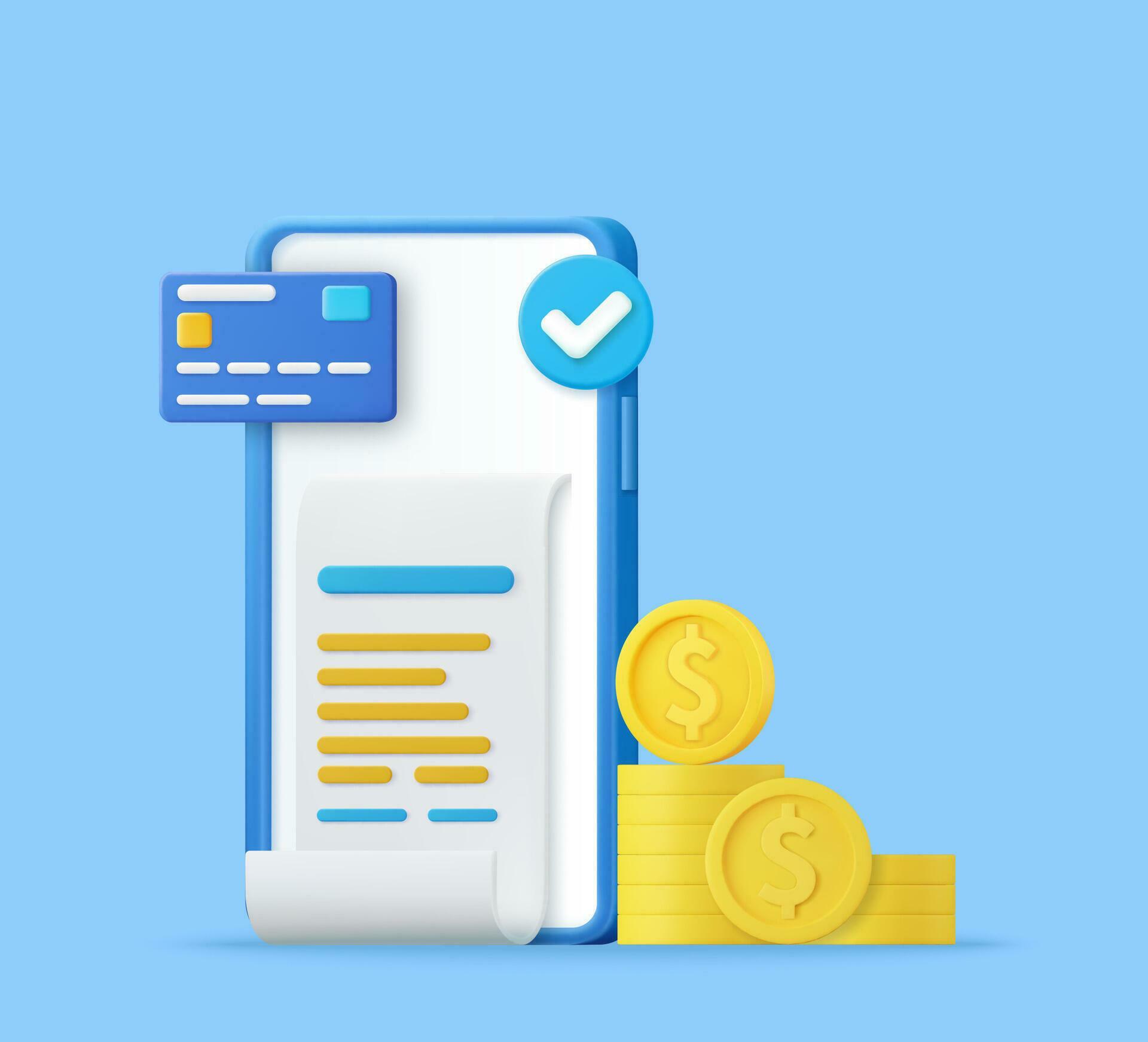 3D rendering payment via credit card concept. 3D Online mobile payment concept and mobile ...