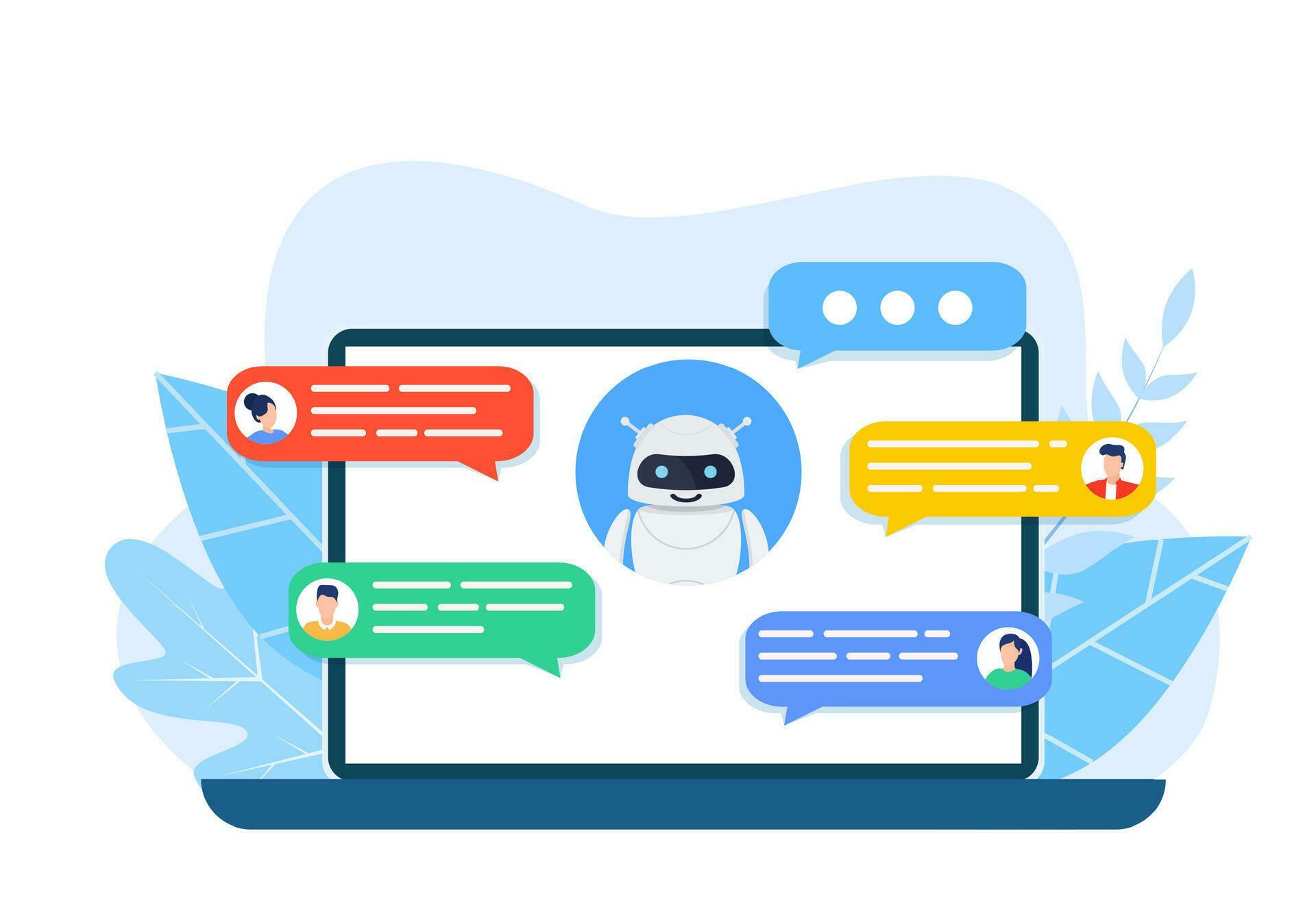 Chatbot robot concept. Dialog help service. User and bot speech ... Chatbot robot concept. Dialog help service. User and bot speech ...