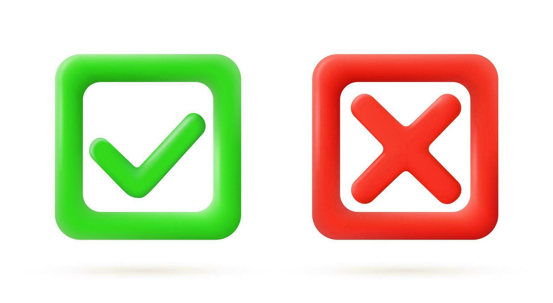 Green tick check mark and cross mark symbols icon element in square, Simple ok yes no graphic ...