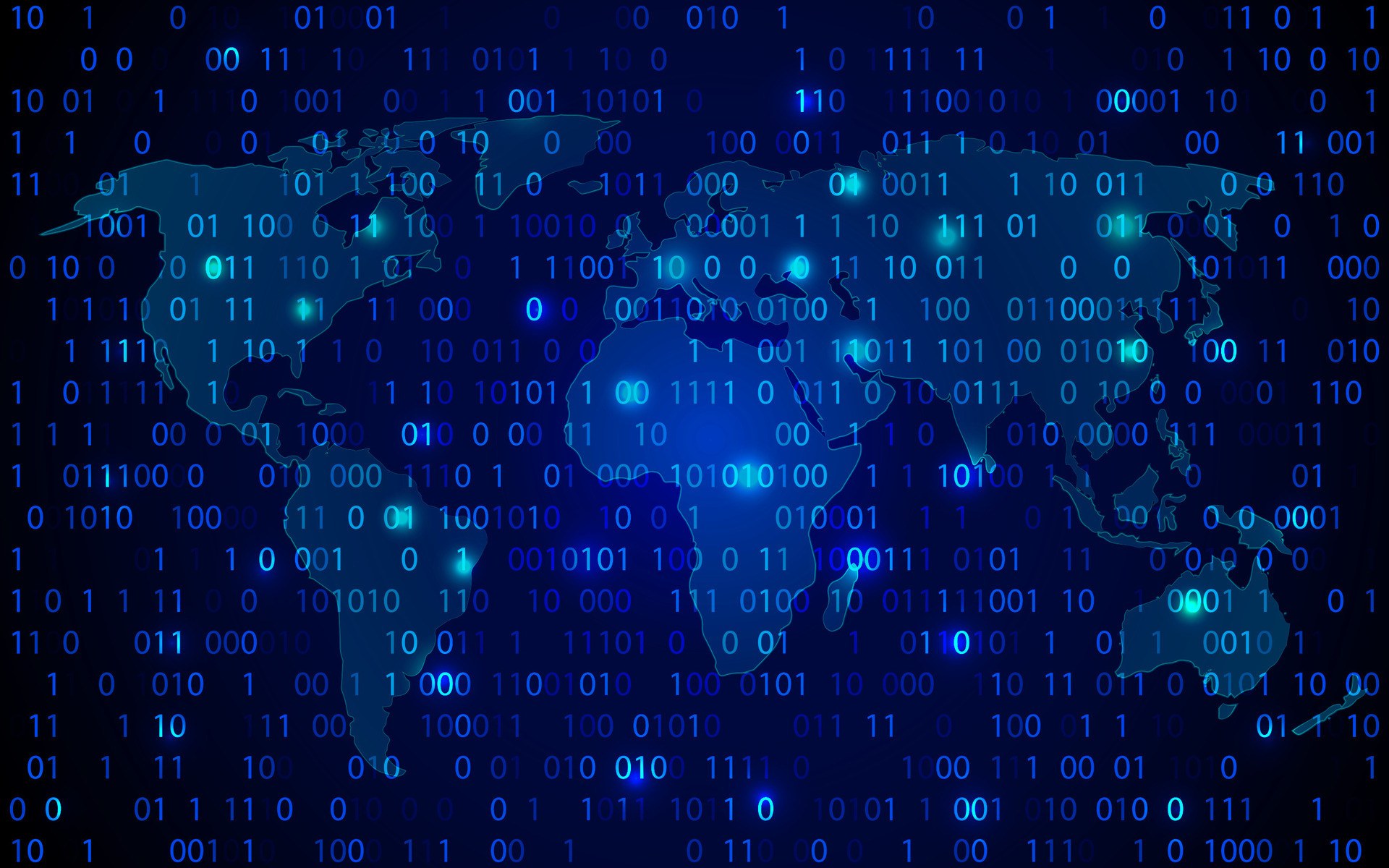 World Map Technology With Decryption and Encryption Binary Number Code Vector Background. Blue ...