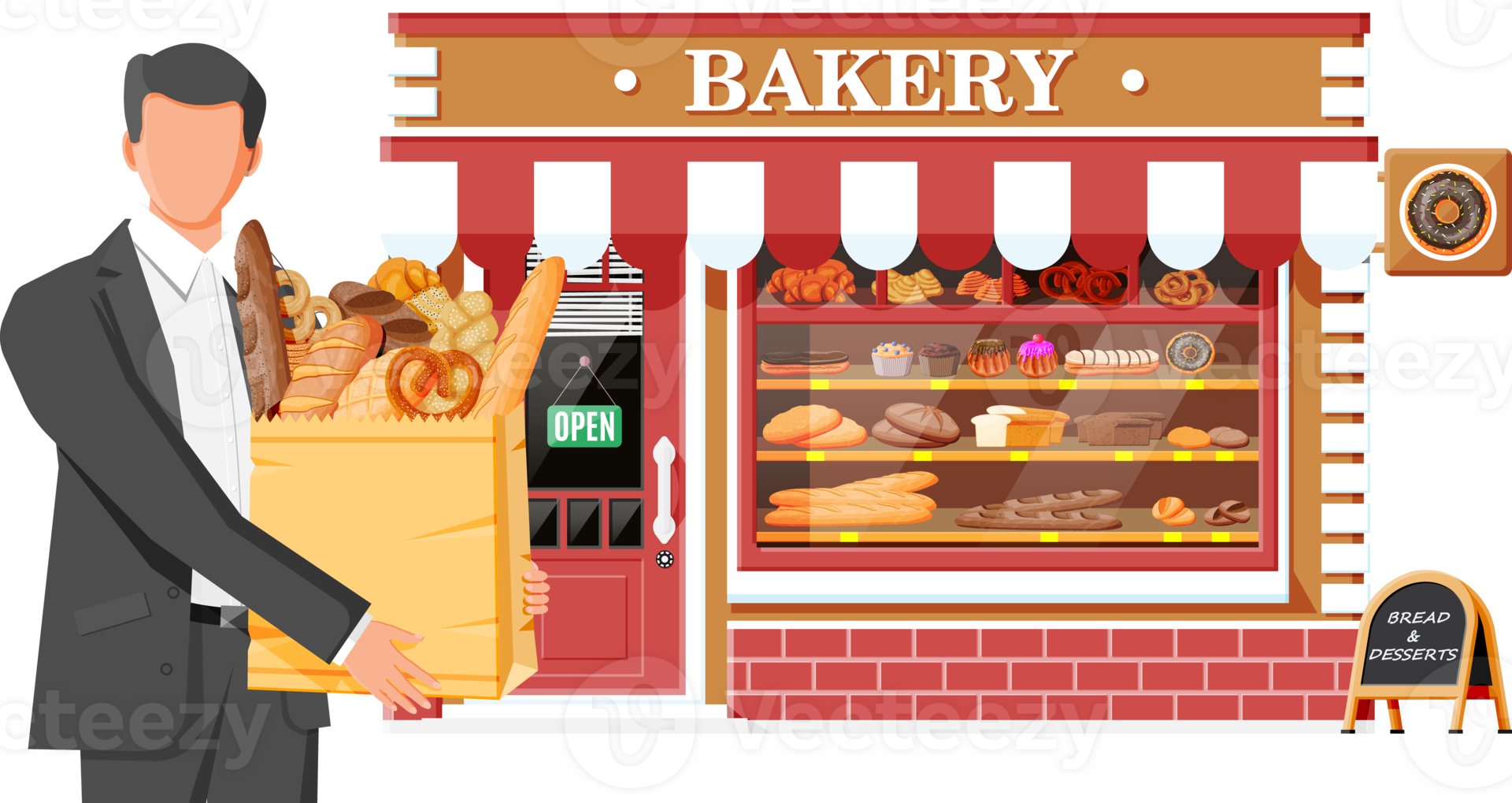 Bakery shop building facade with man customer 35743410 PNG Bakery shop building facade with man customer 35743410 PNG