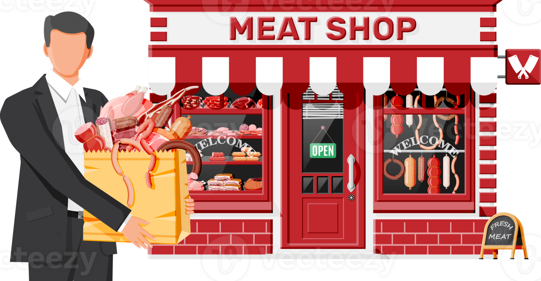 Butcher shop store facade with man customer. 35743585 PNG Butcher shop store facade with man customer. 35743585 PNG