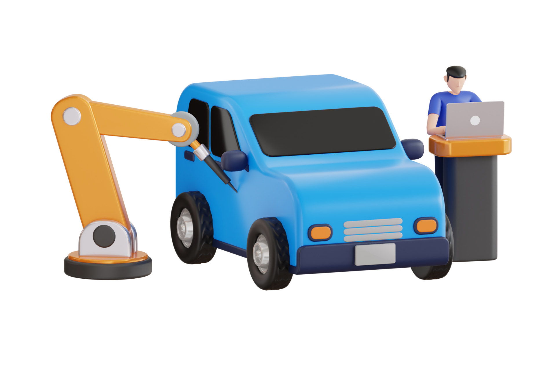 Industrial robot arm repair a car 3d illustration. Process of automated ... Industrial robot arm repair a car 3d illustration. Process of automated ...