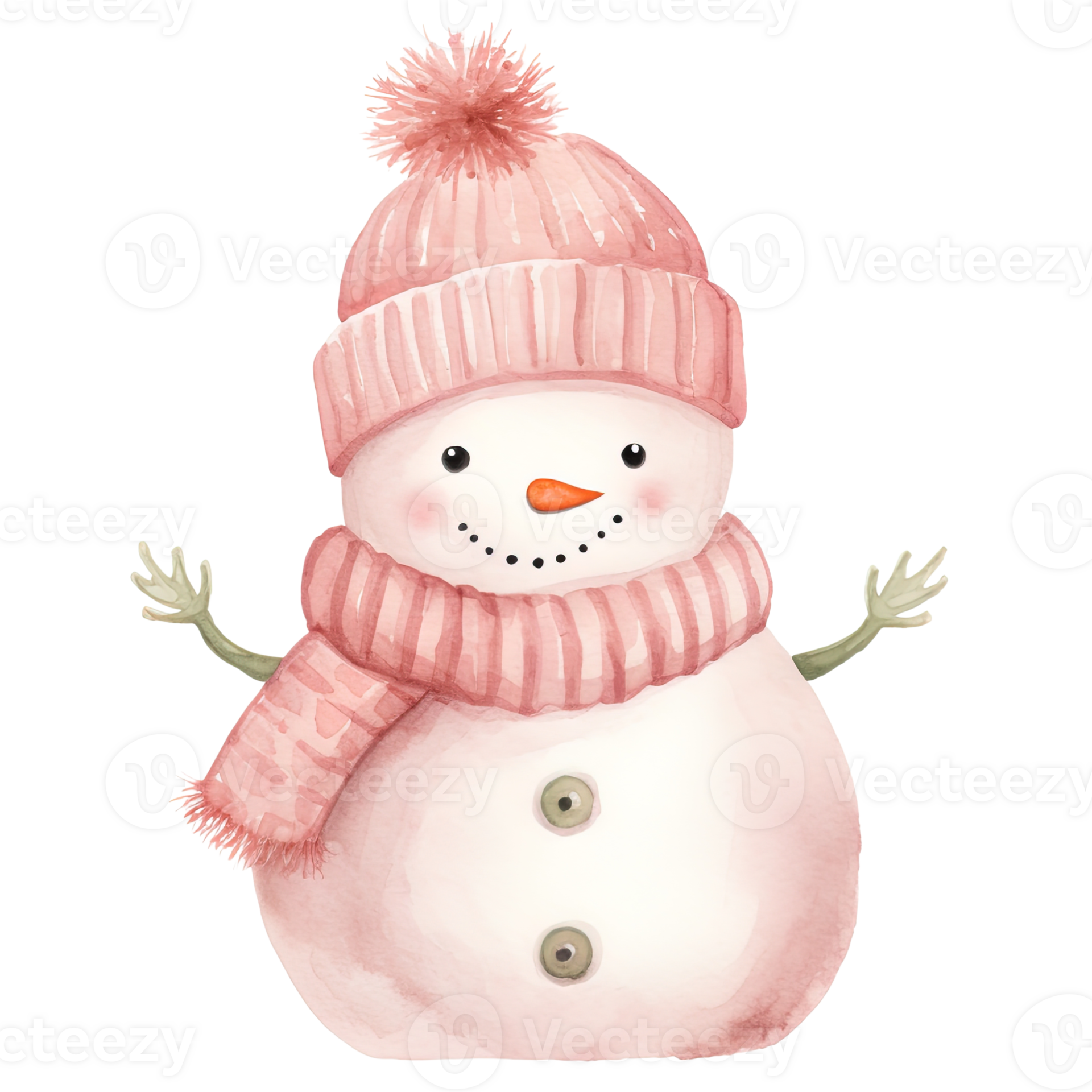 AI generated Adorable Pink Christmas Snowman Clipart in Watercolor ...